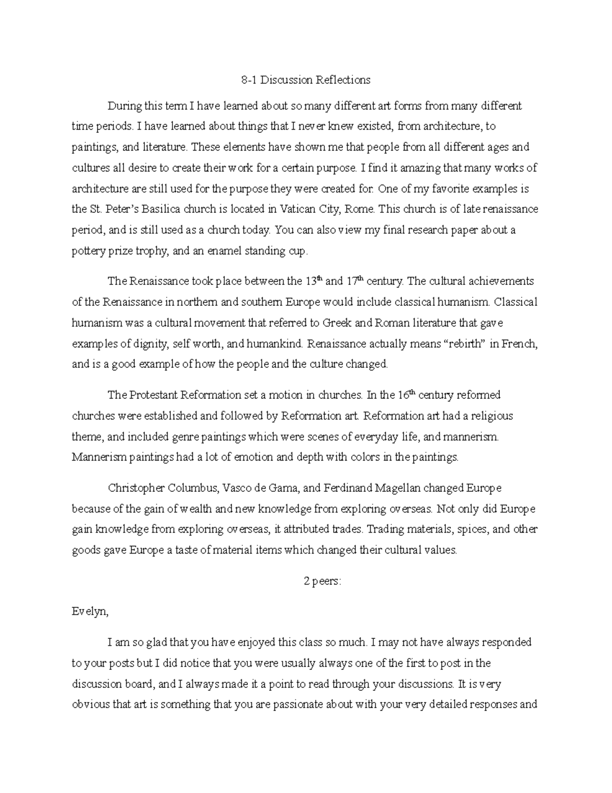 8-1 Discussion Reflections - Discussion Reflections During this term I ...