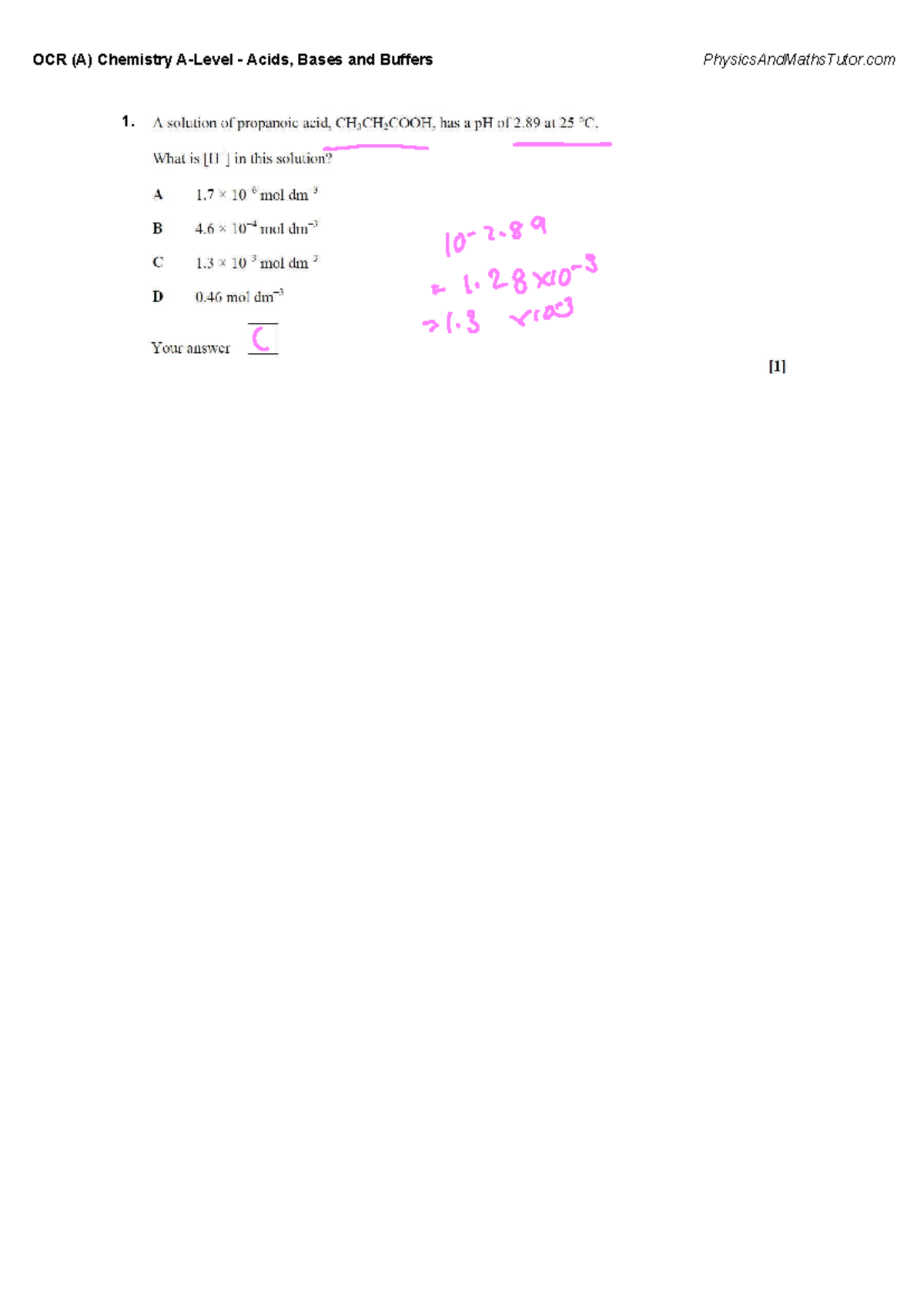 OCR (A) Chemistry Acids, Bases and Buffers: Comprehensive Study Guide ...