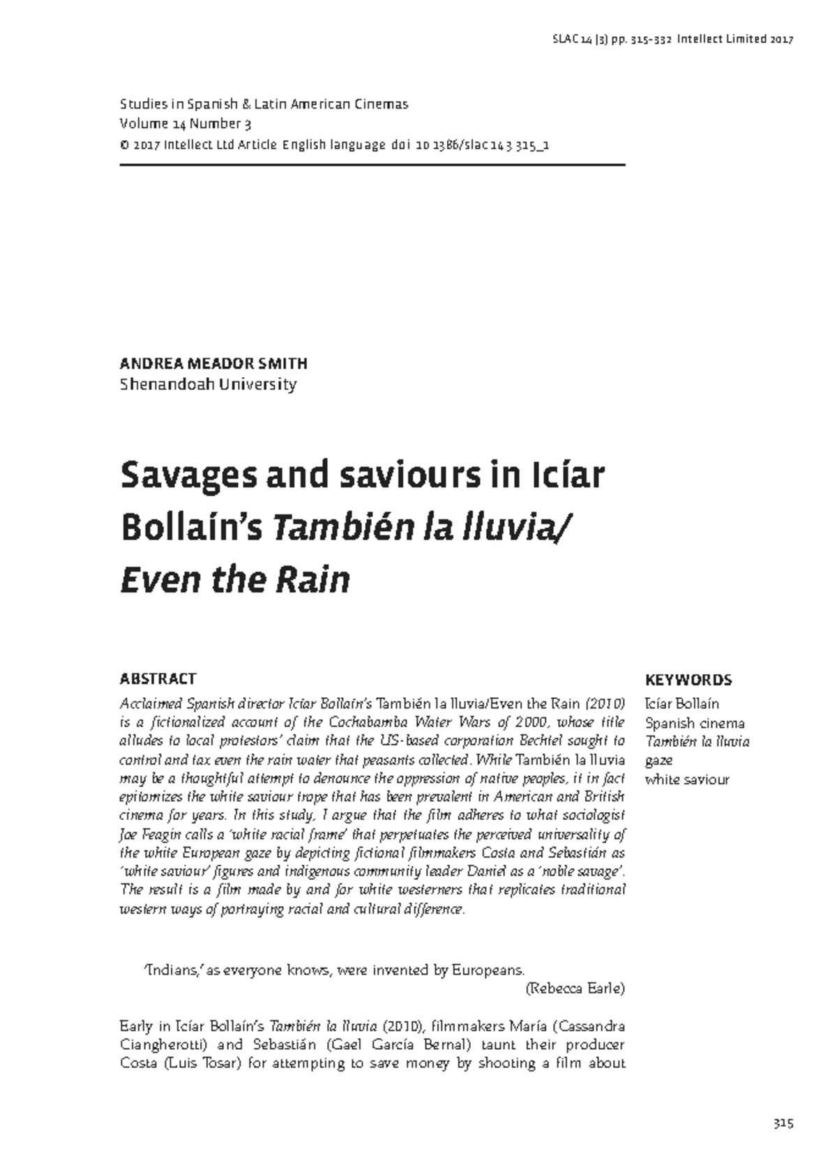 Savages and Saviours in Icíar Bollaín’s También la lluvia (SLAC 14 ...
