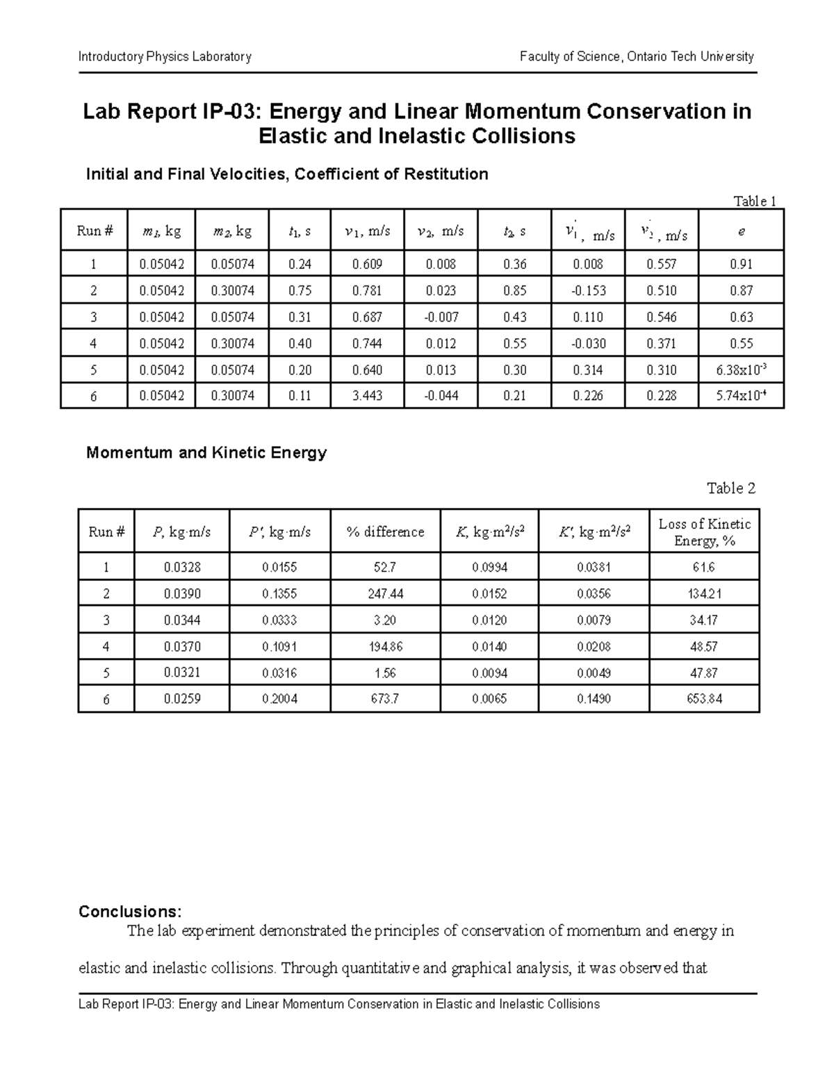 Momentum Report - Introductory Physics Laboratory Faculty of Science ...