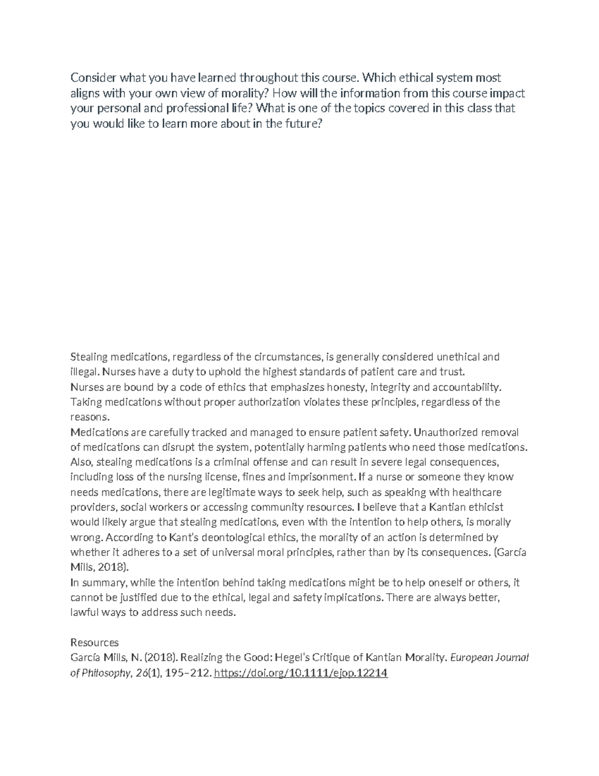 Ethical Reflections and Considerations in Nursing Practice: Weekly ...