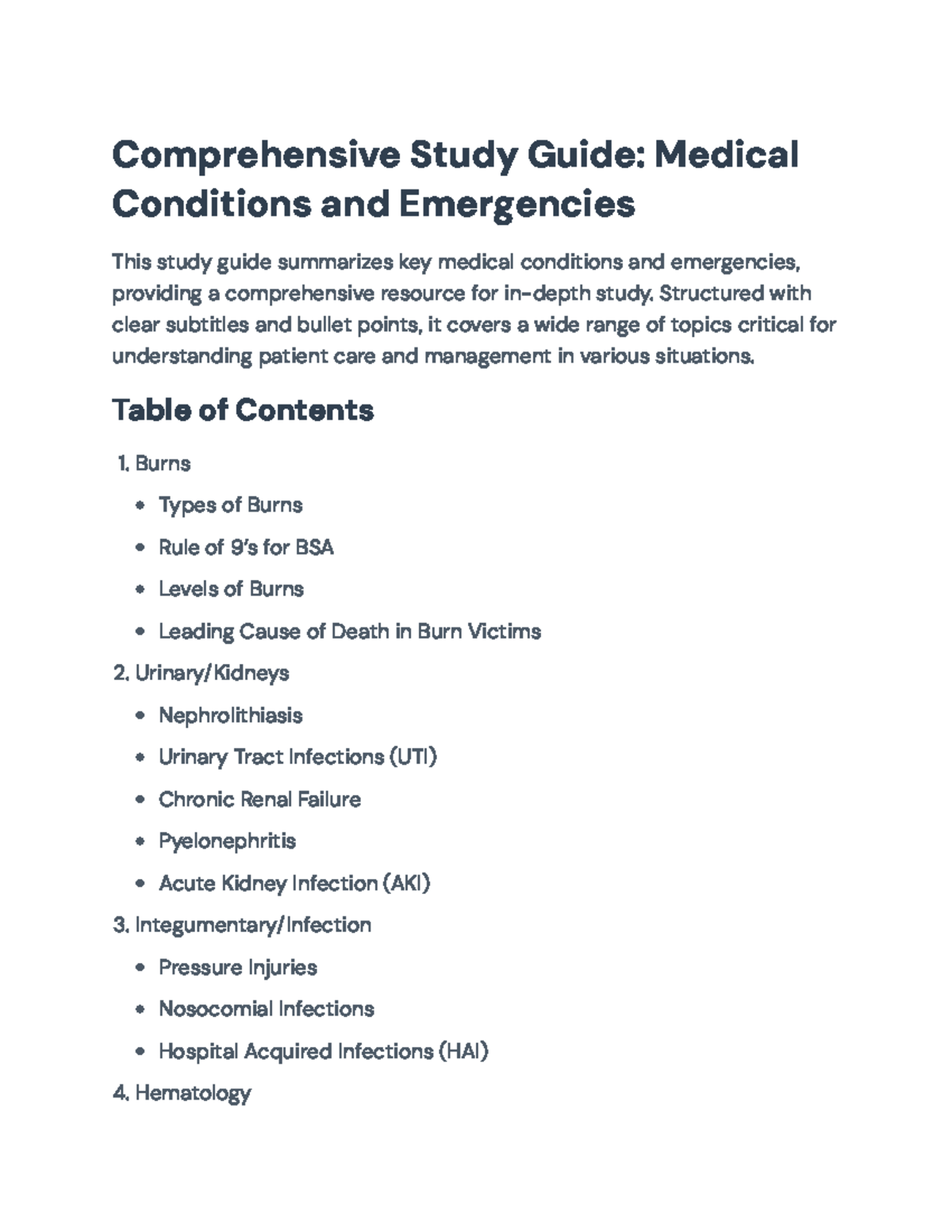 Comprehensive Study Guide for Medical Conditions & Emergencies ...