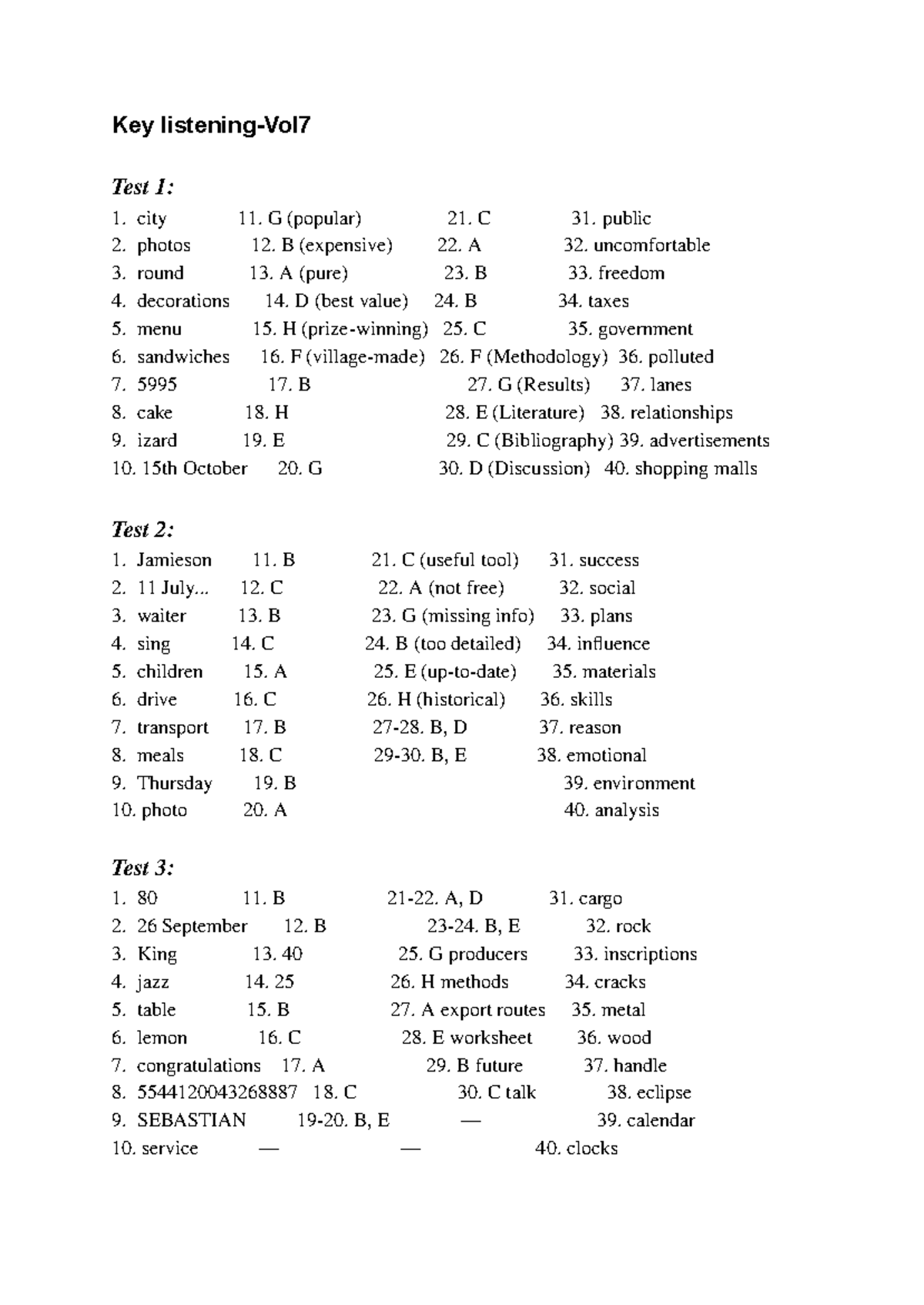 Key Test 1-10 Answers and Notes - Studocu