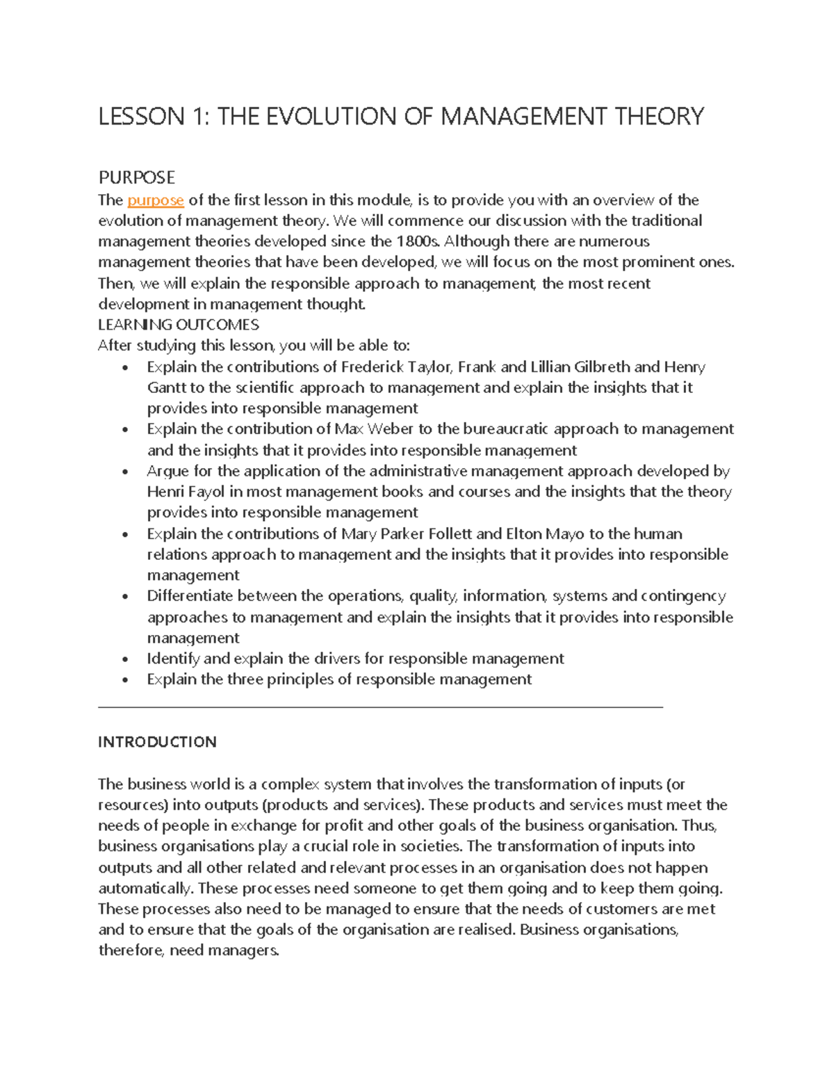 MNG 2601 Lesson 1: Overview of Management Theory Evolution - Studocu