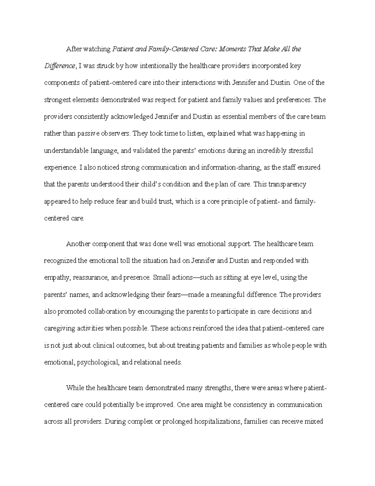 Reflective Paper: Patient-Centered Care Insights (Week 2) - Studocu