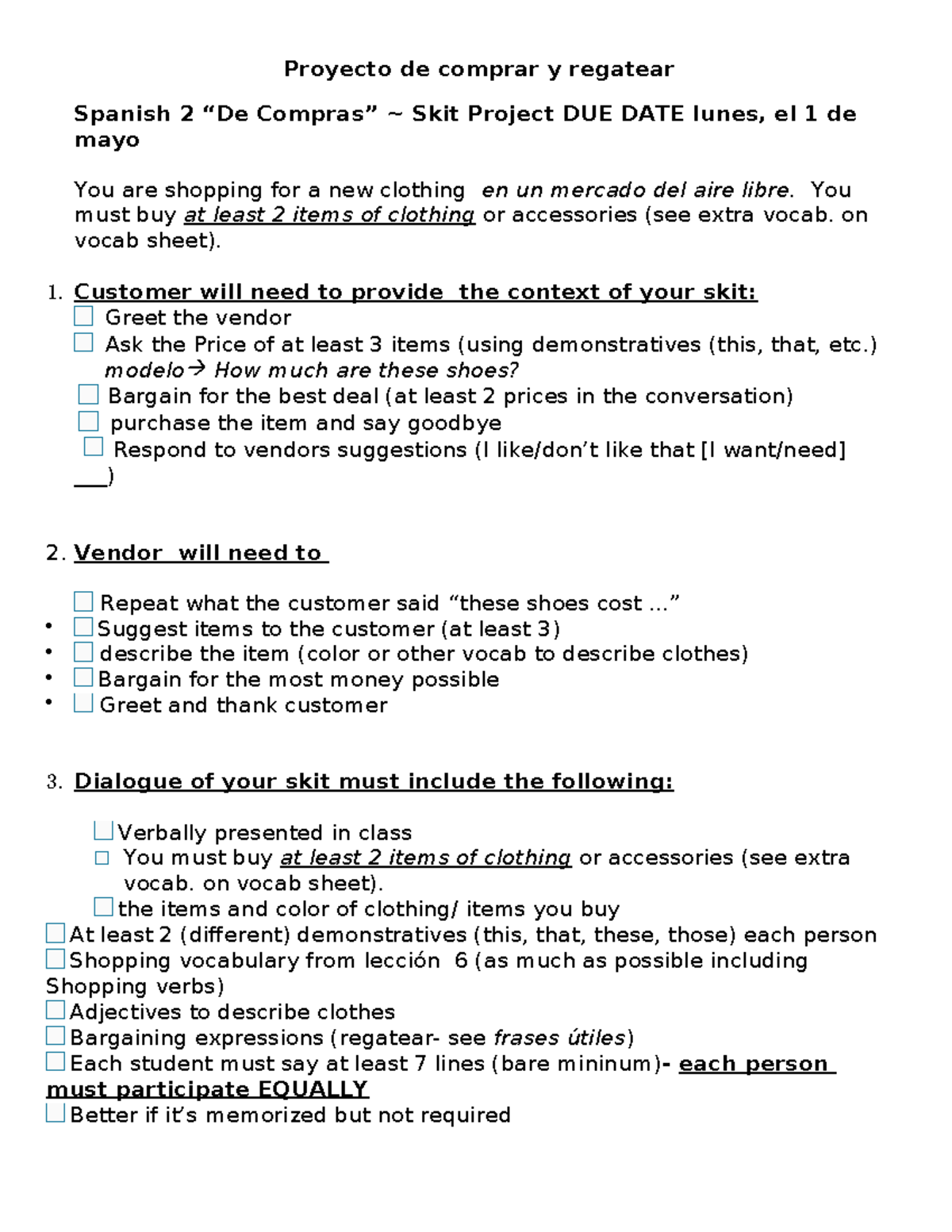 Shopping project - kksjsjs - Proyecto de comprar y regatear Spanish 2 ...