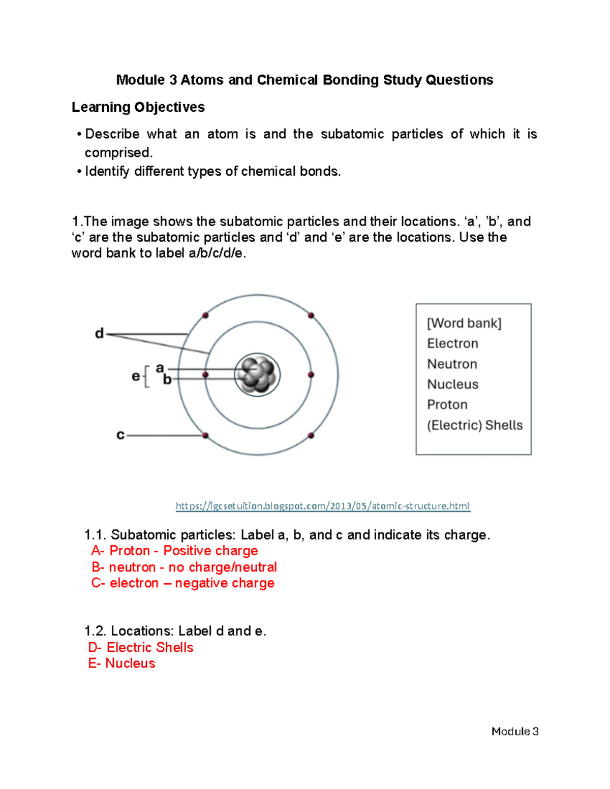 Module 3: Atoms & Chemical Bonding Study Questions - Studocu