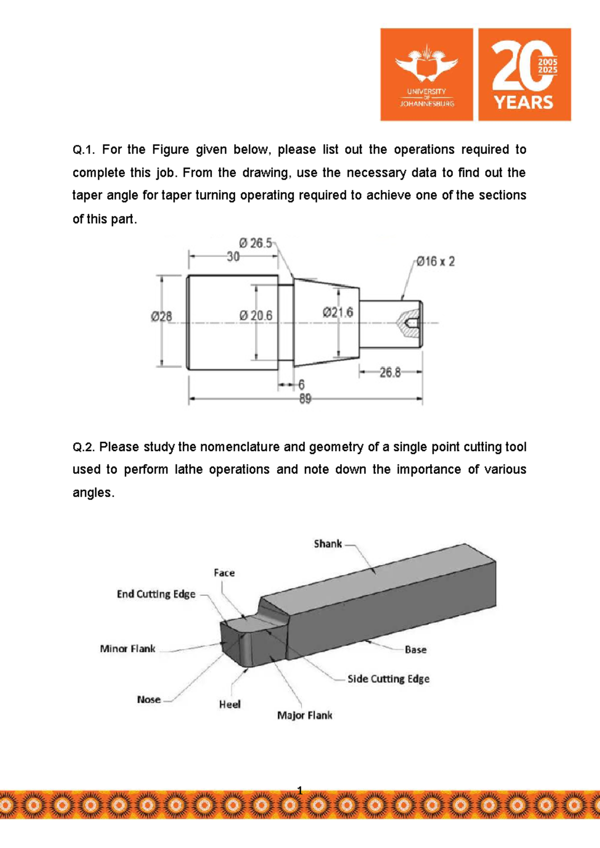 Practice Paper: Lathe Operations & Taper Angle Analysis (Aug 18) - Studocu