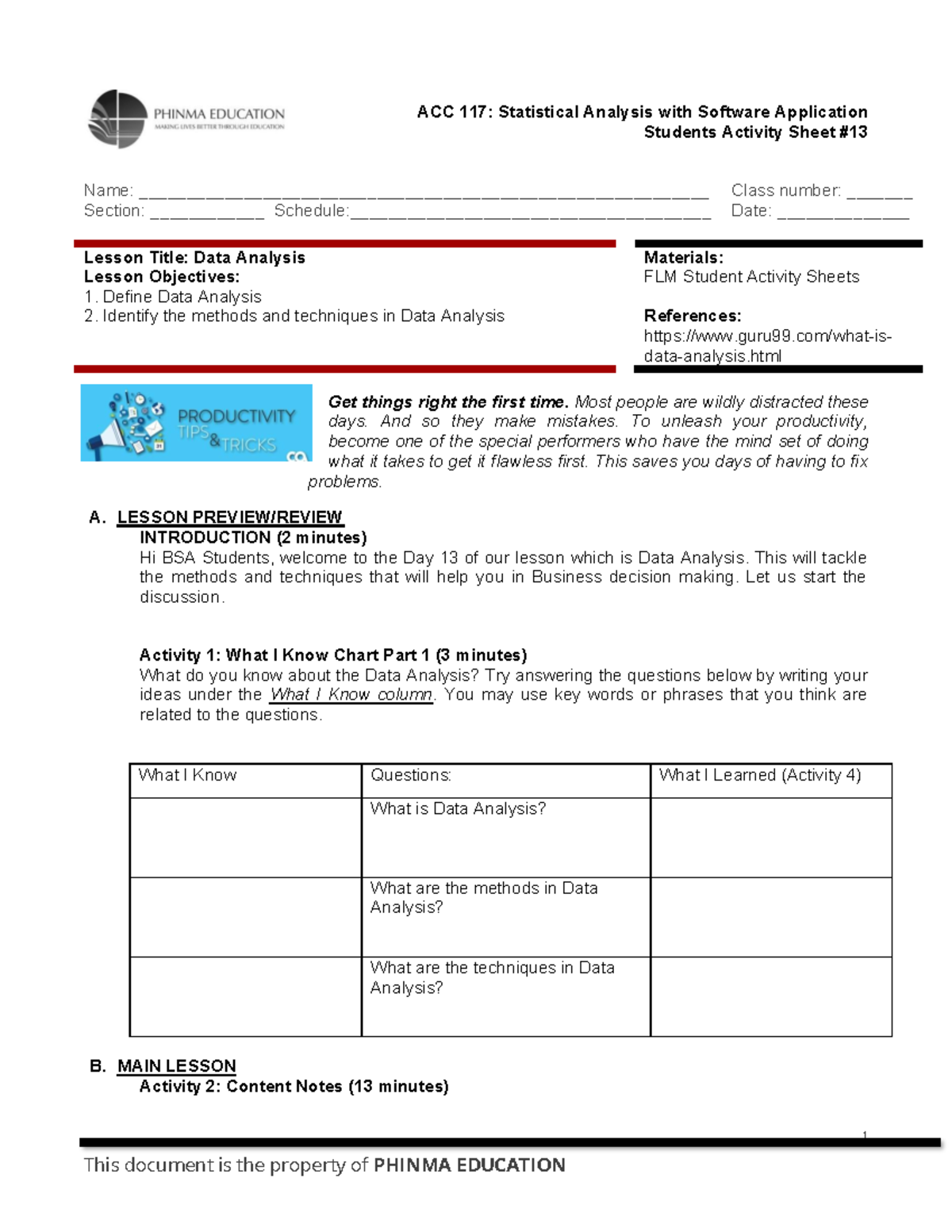 SAS#13-ACC 117 - Module - Students Activity Sheet # Name: - Studocu