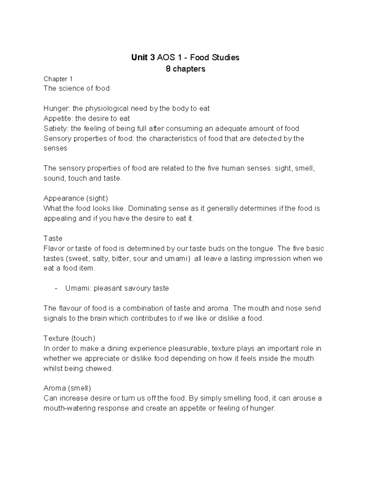Unit 3 AOS 1 Food Studies: Understanding Food Science and Nutrition ...