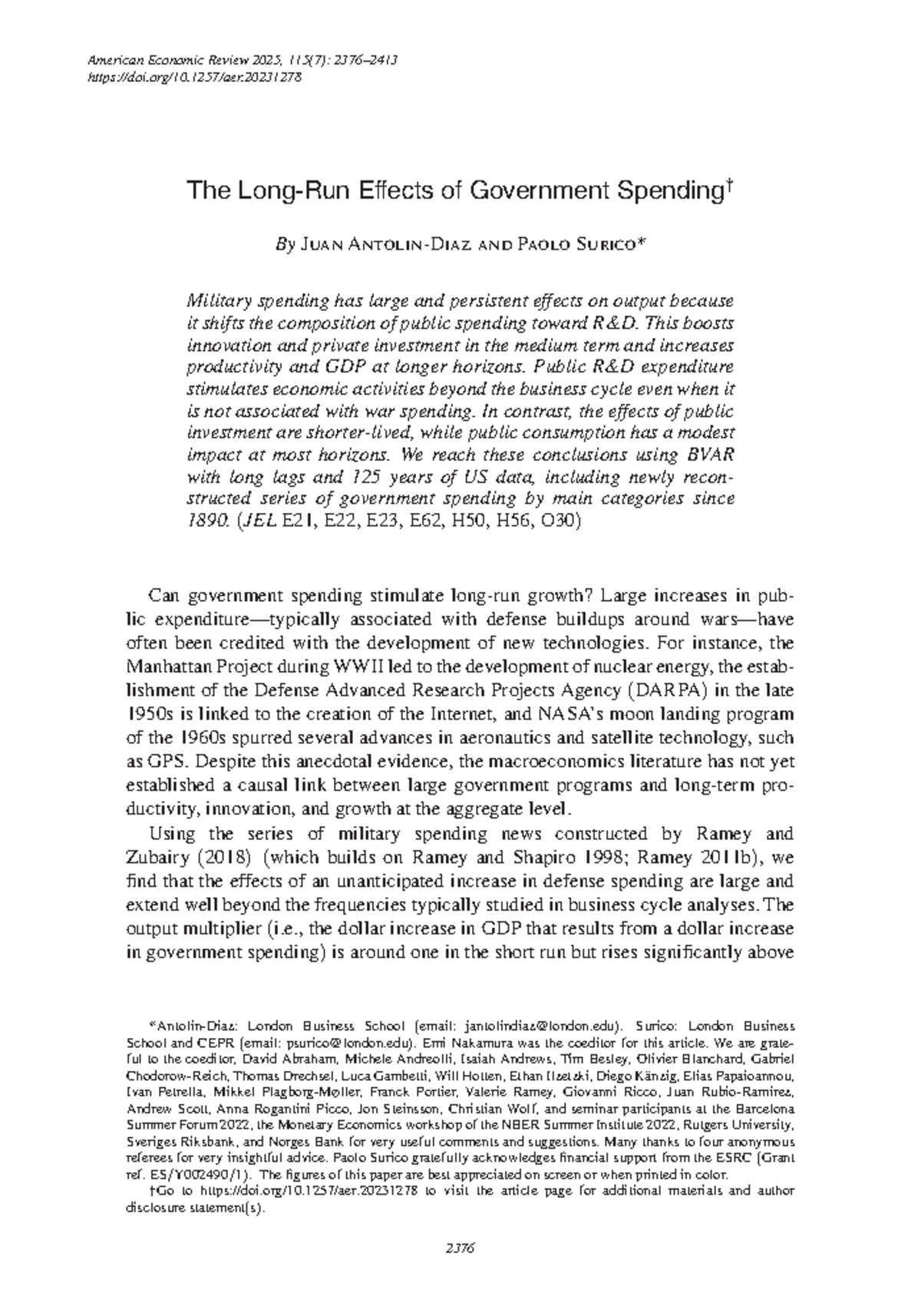 The Long-Run Effects of Government Spending: A Macroeconomic Analysis ...