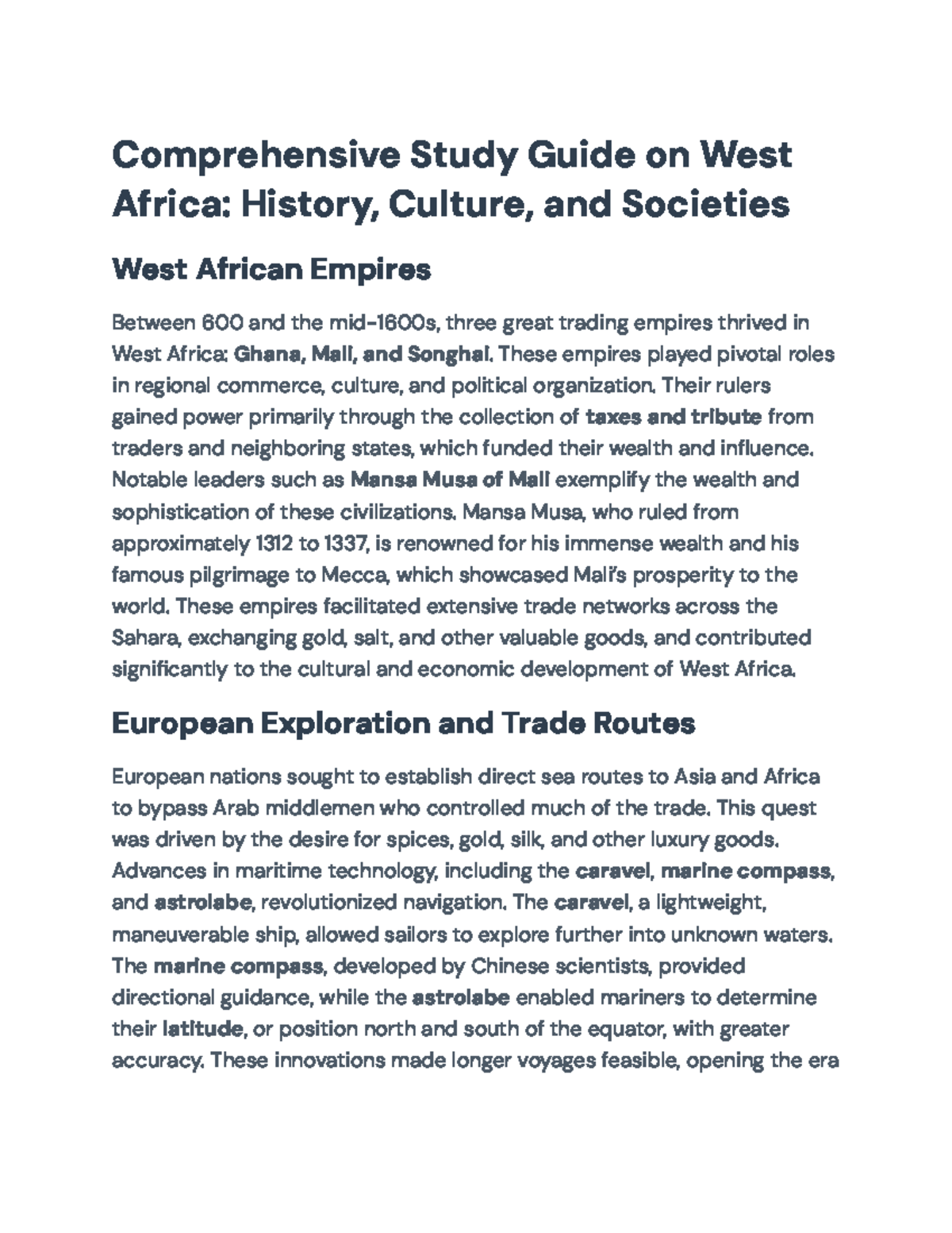 Comprehensive Study Guide: West Africa's History, Culture & Trade - Studocu
