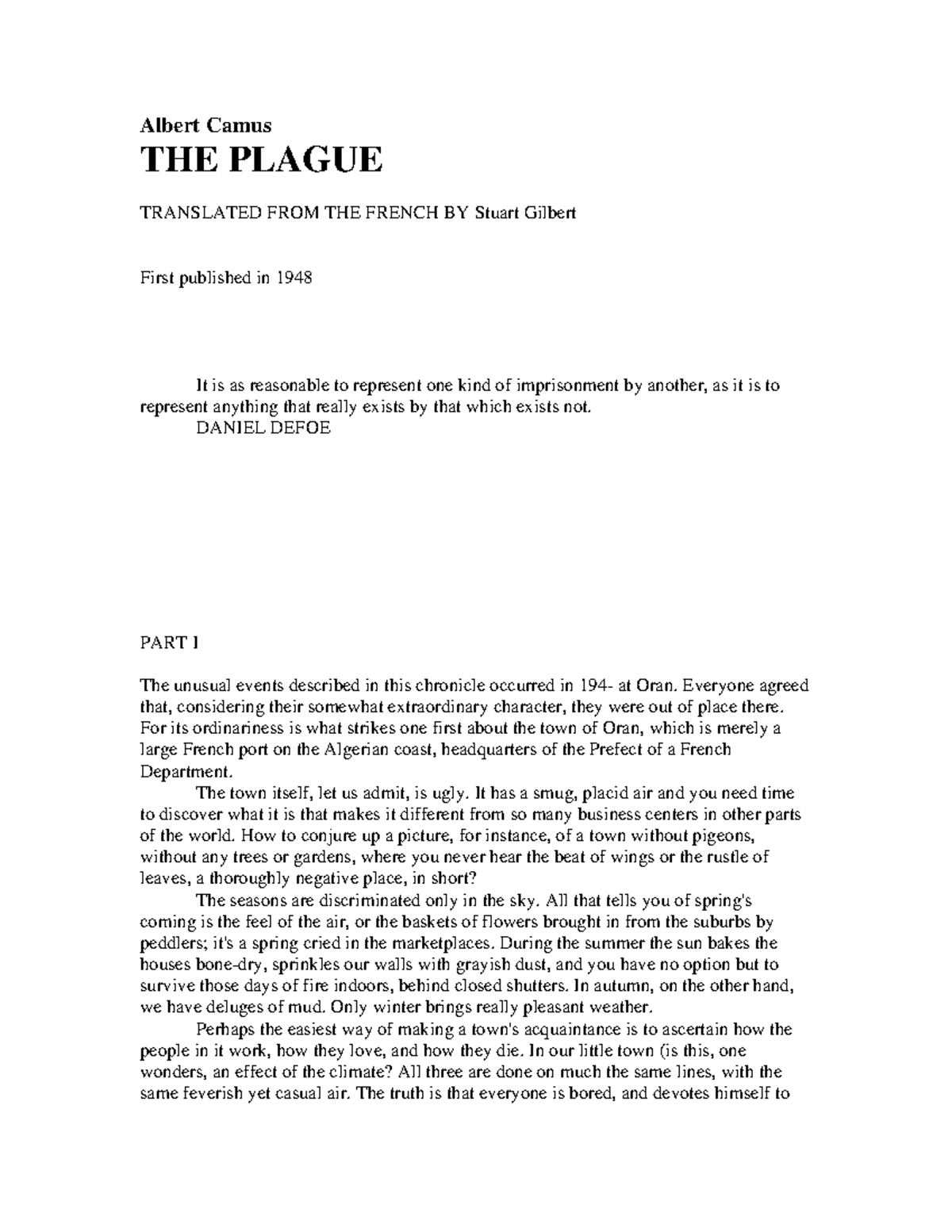 The Plague - Albert Camus pdf - Albert Camus THE PLAGUE TRANSLATED FROM ...