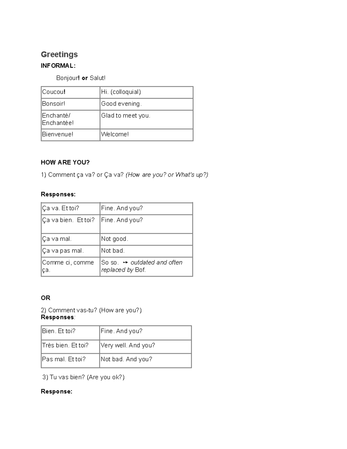 French Greetings and Classroom Vocabulary Guide - Studocu