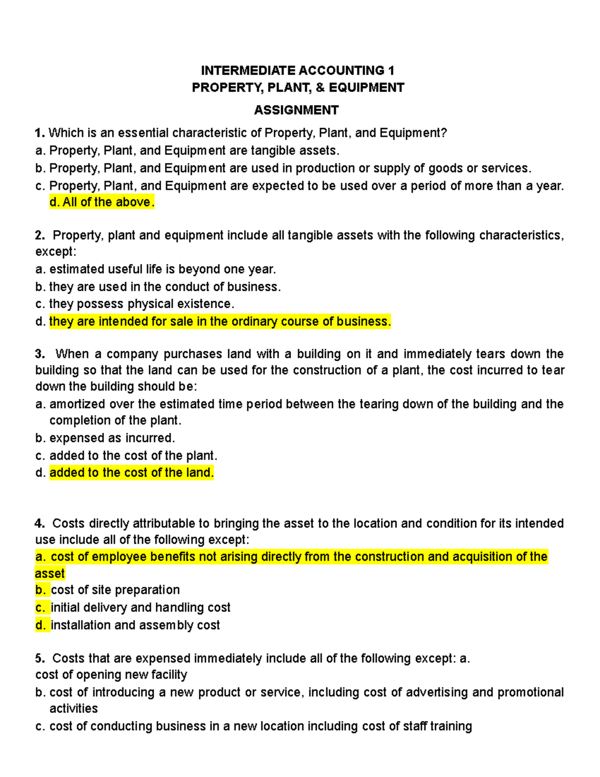(02B) Final Exam on Property, Plant & Equipment Assignment - Studocu