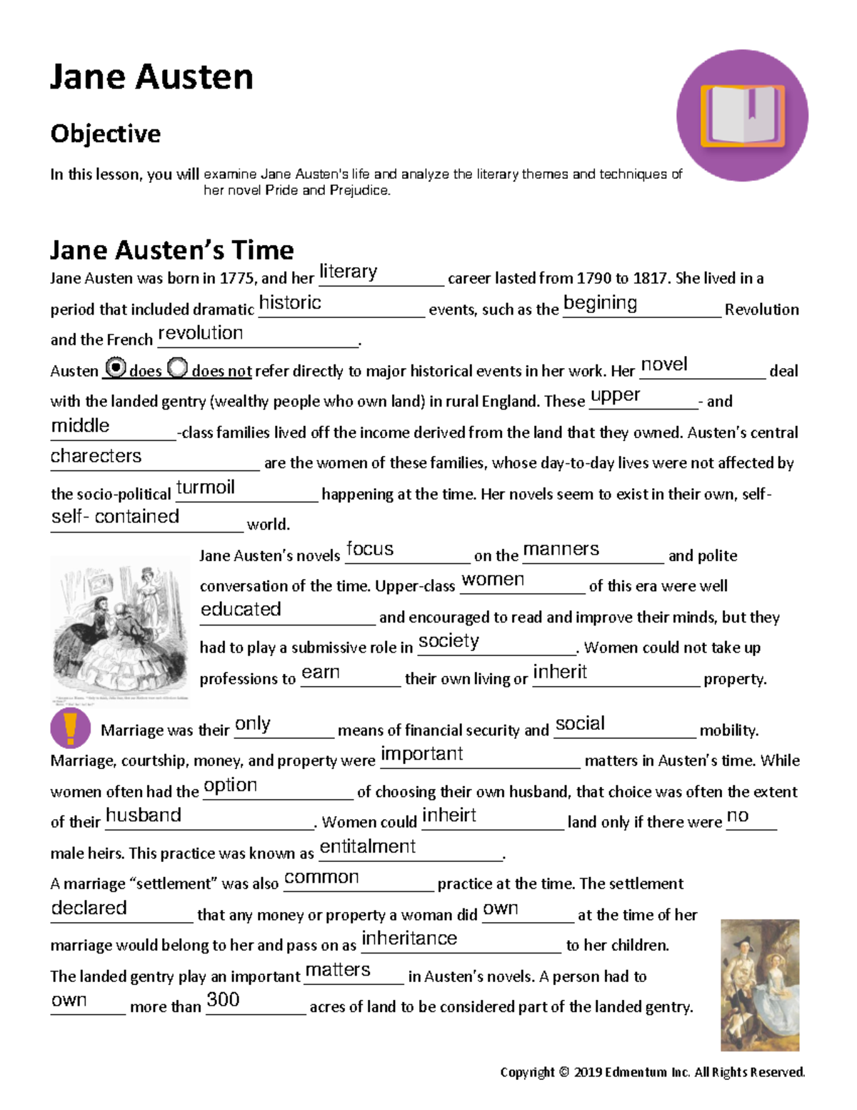 Jane Austen - Lesson Notes and Assignments Overview - Studocu