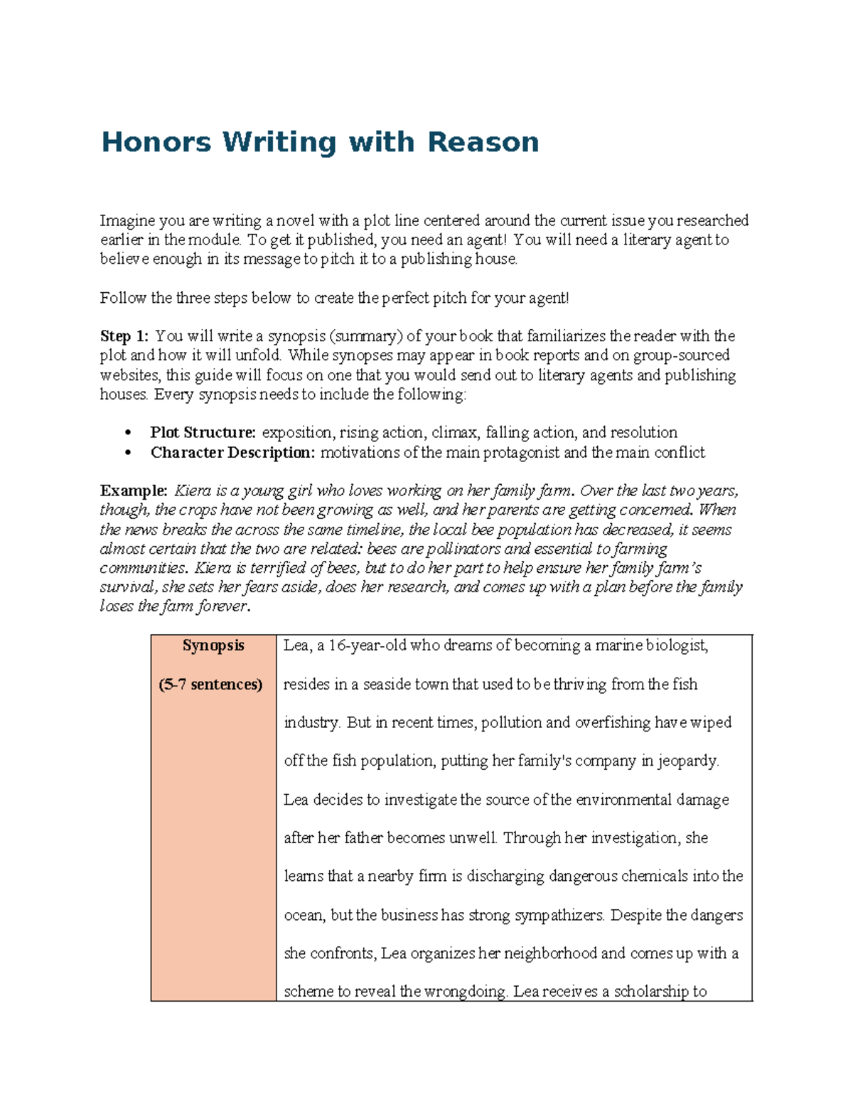 Honors Writing with Reason - Honors Writing with Reason Imagine you are ...