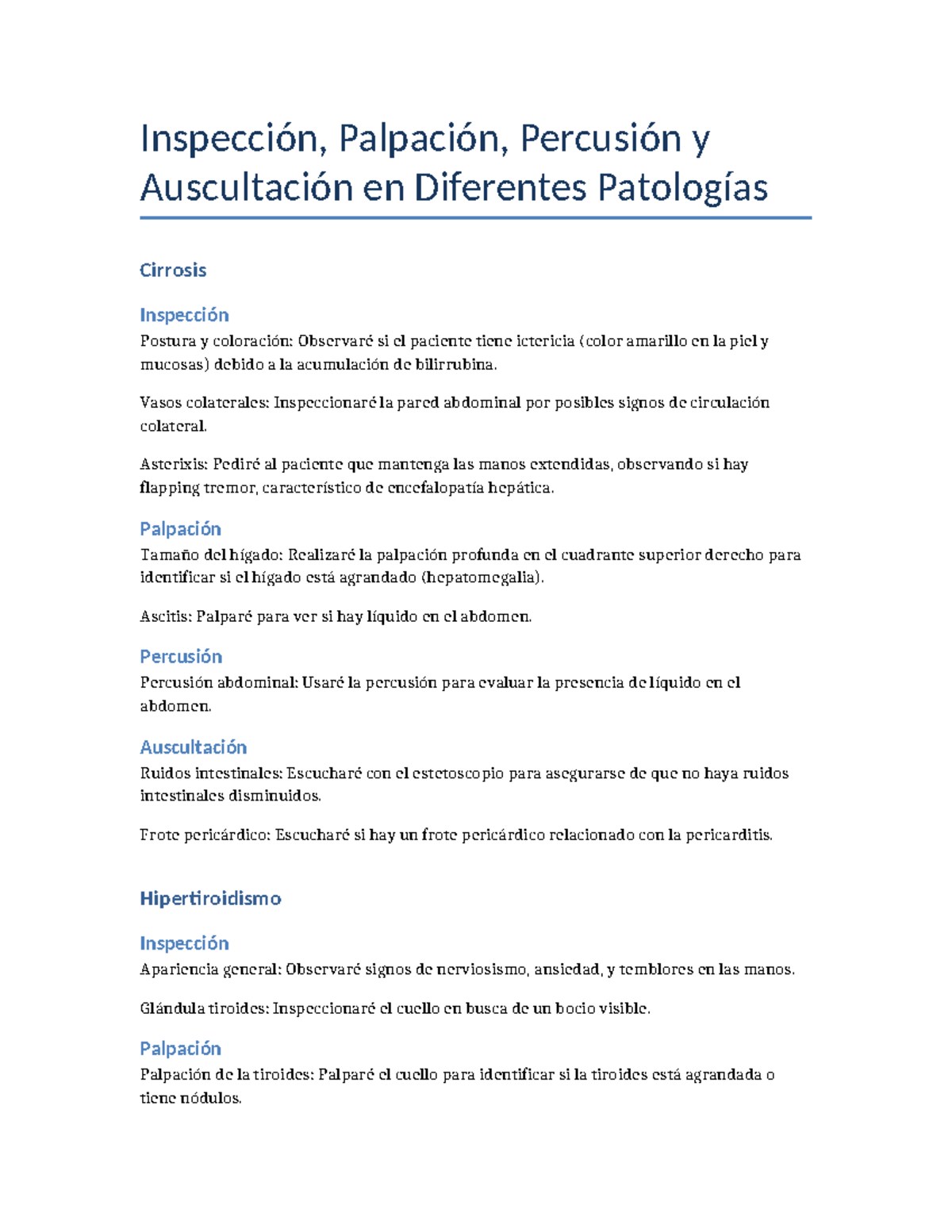 Inspección, Palpación, Percusión y Auscultación en Patologías Médicas ...
