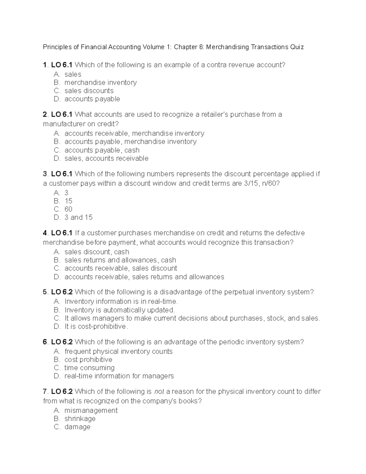 Principles of Financial Accounting Volume 1: Chapter 6 Merchandising ...