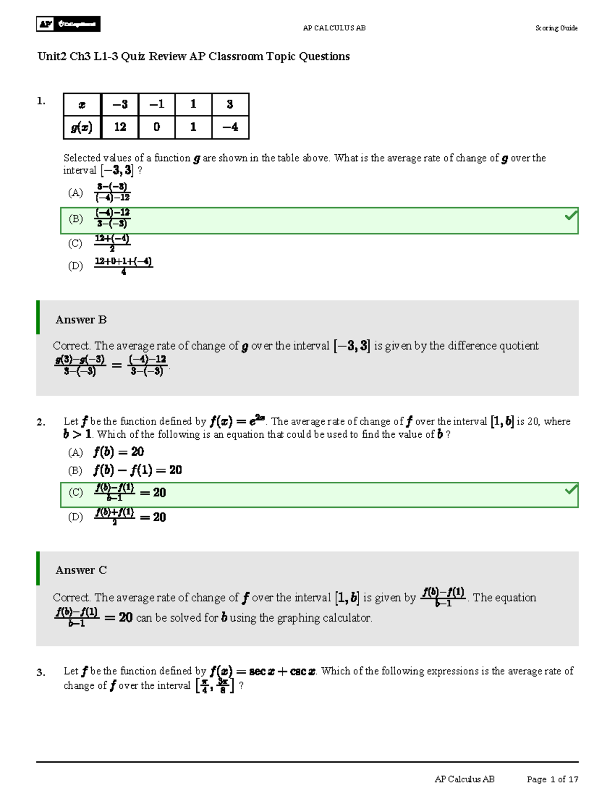AP CALCULUS AB Unit 2A Topic Questions Solutions Review - Studocu