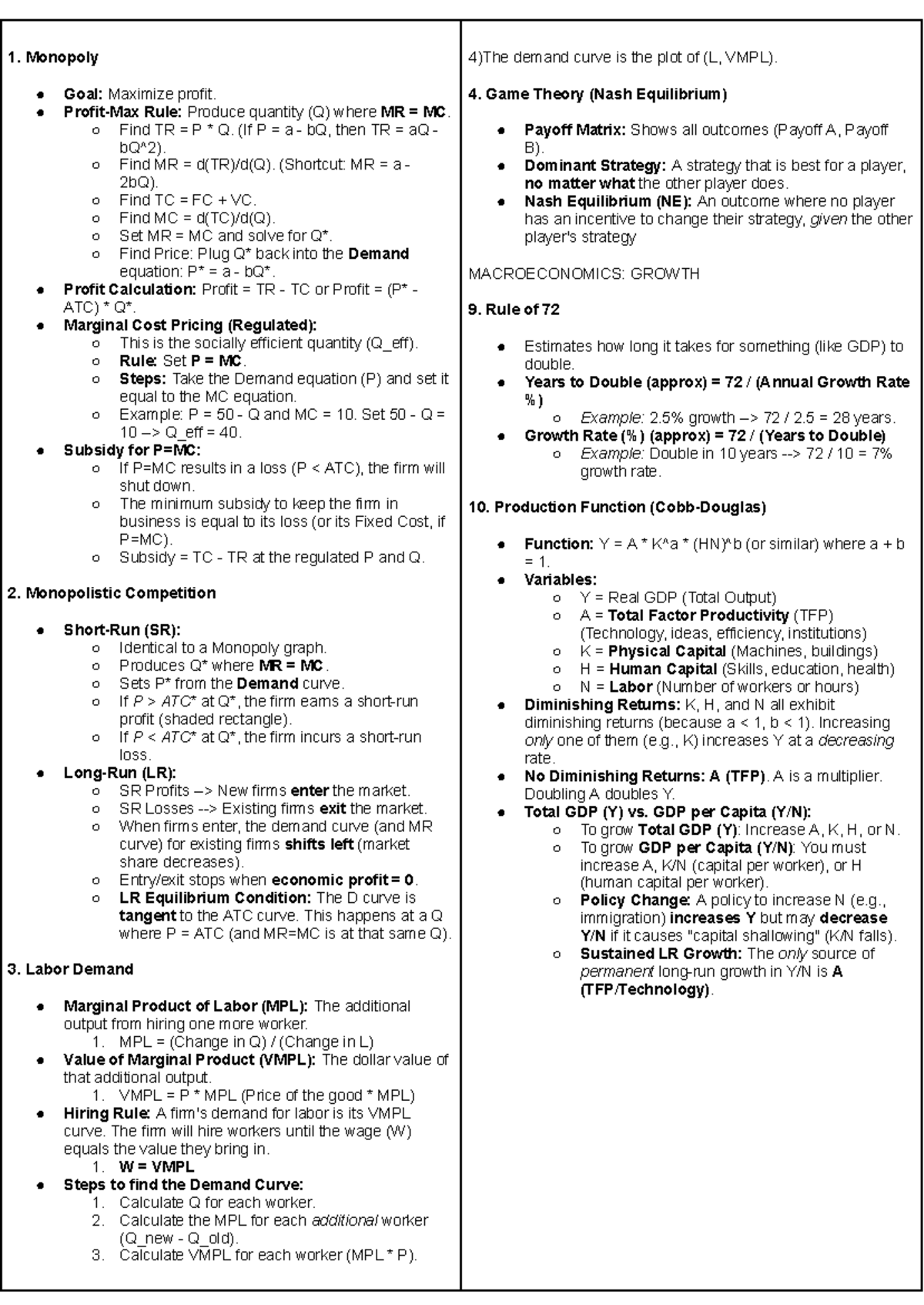 Econ 152 Final Exam Notes: Monopoly, Competition, and Market Failures ...