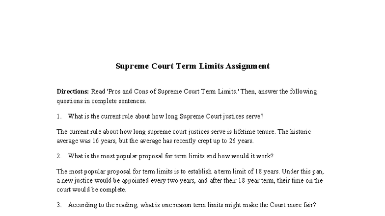 Supreme Court Term Limits Assignment: Pros and Cons Analysis - Studocu