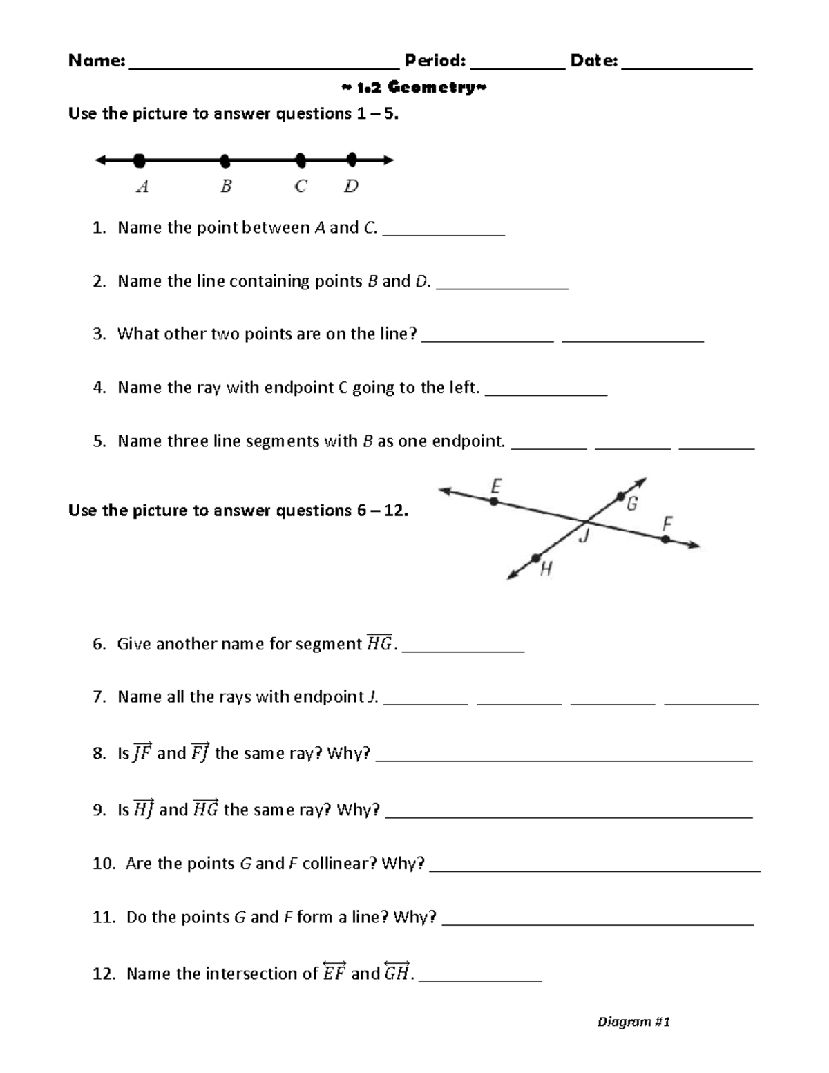 1.2 Geometry Worksheet - Answering Questions on Points and Lines - Studocu