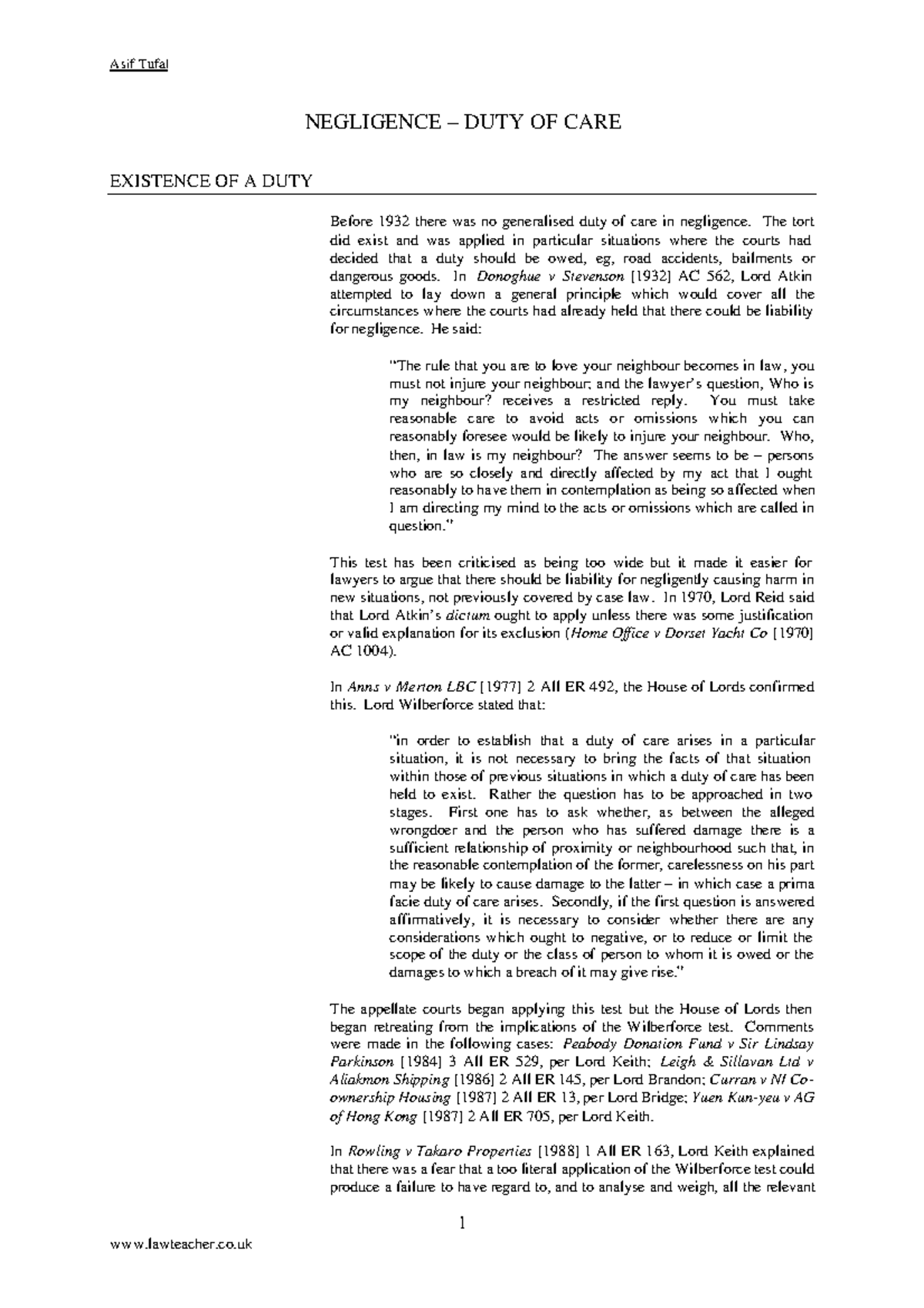Negligence Duty of Care: Understanding Legal Principles & Cases - Studocu