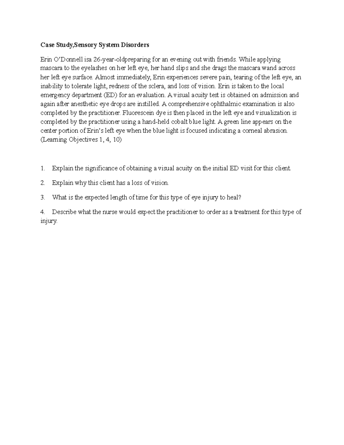 HW 5 CS Chapter 80 (3) Sensory Disorders - Case Study,Sensory System ...