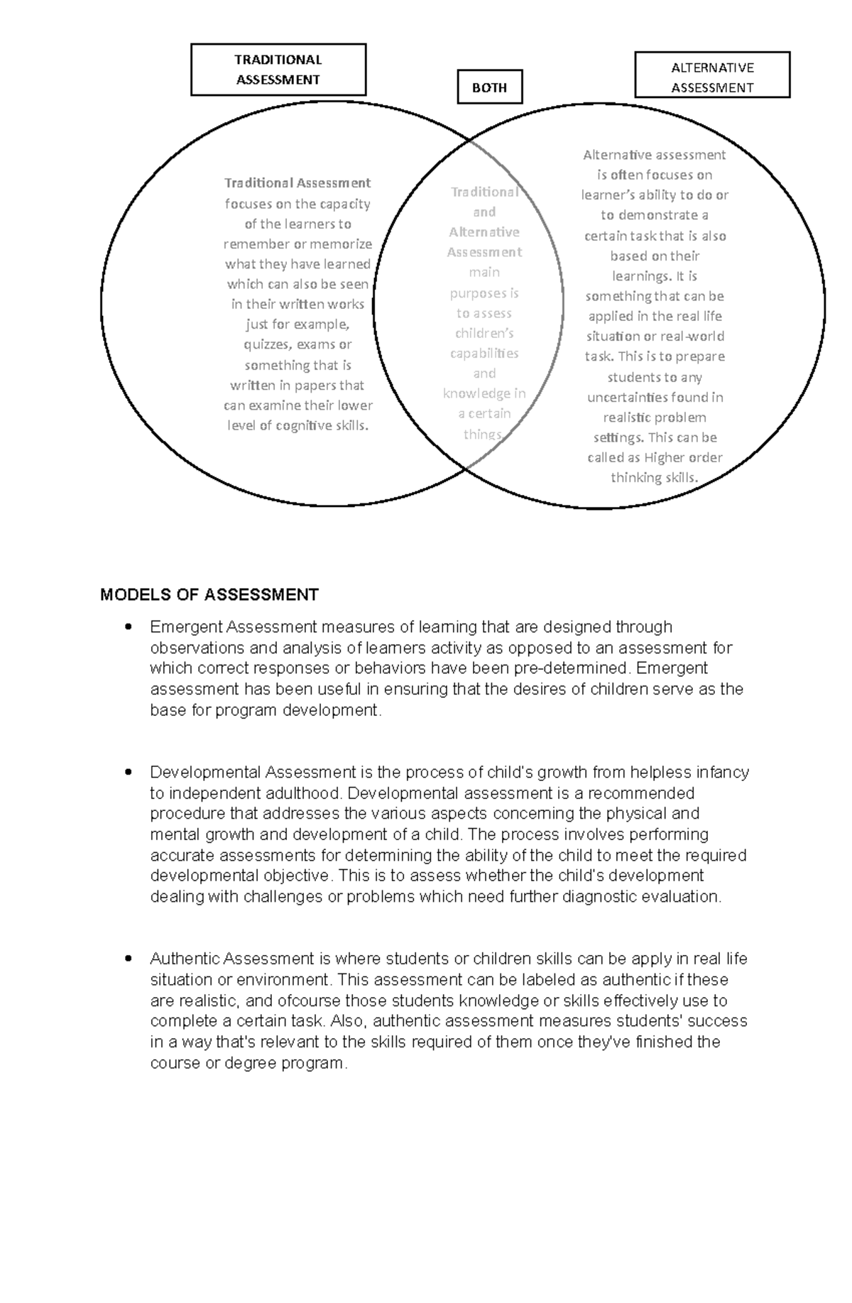 Models of Assessment - Lecture Notes 1 to 10 Overview - Studocu