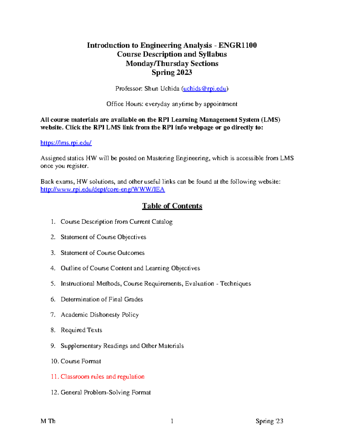 Syllabus Iea Introduction To Engineering Analysis Engr Course