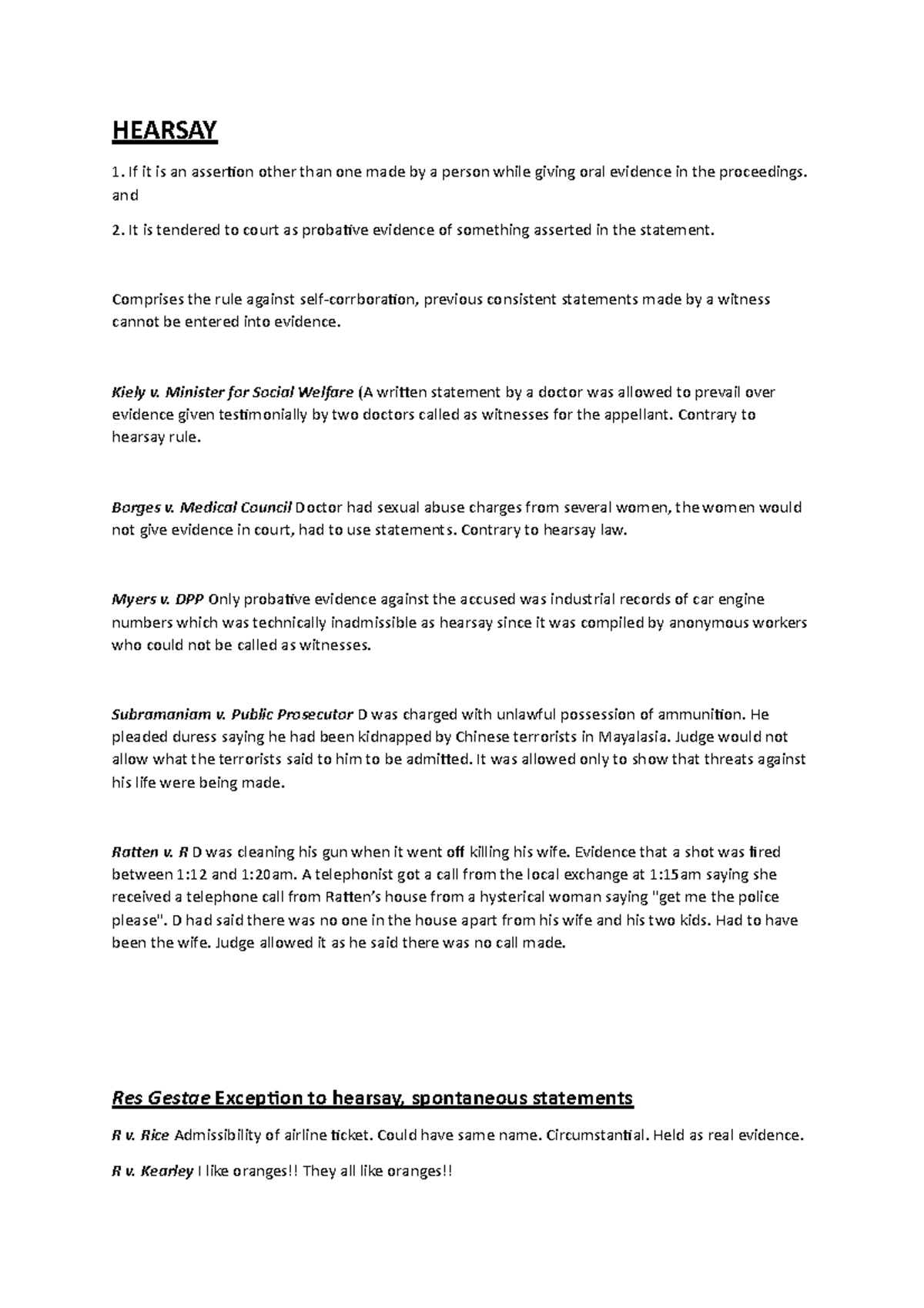 Hearsay Law - Case Summaries and Key Exceptions Analysis - Studocu