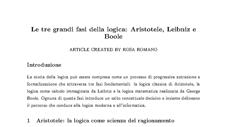 Le Tre Grandi Fasi della Logica: Aristotele, Leibniz e Boole - Studocu