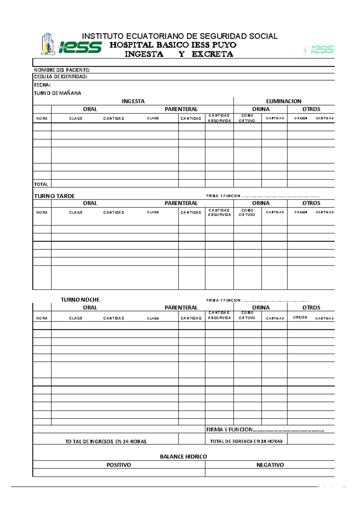 Registro de Ingesta y Excreta - Ejemplo Práctico de Hoja Clínica - Studocu