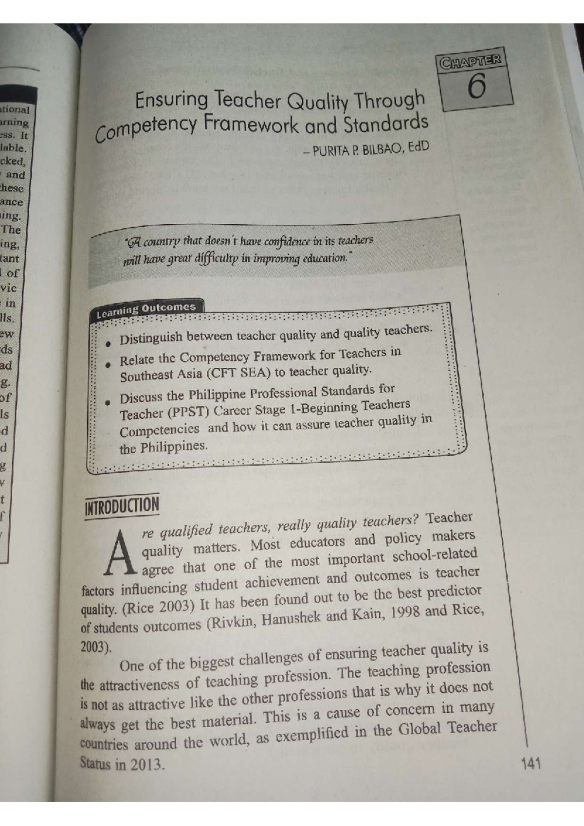 Educ 3 topic - Note - CHAPTER Ensuring Teacher Quality Through 6 ...