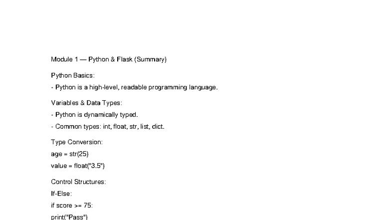 Module 1: Python Flask Summary & Basics Overview - Studocu