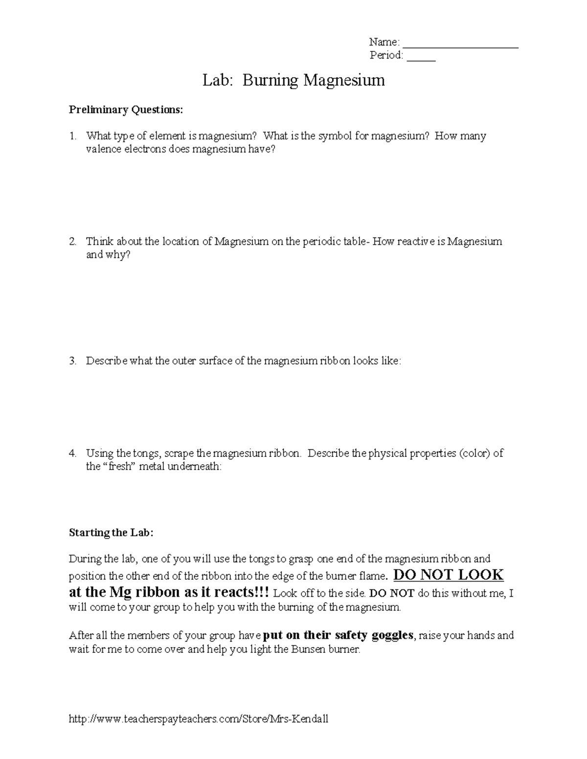 Lab - Magnesium Burning Experiment: Reactions and Analysis - Studocu
