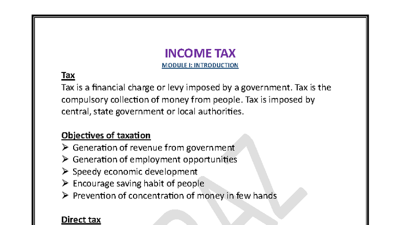 Income Tax - Module I: Introduction to Tax Concepts - Studocu