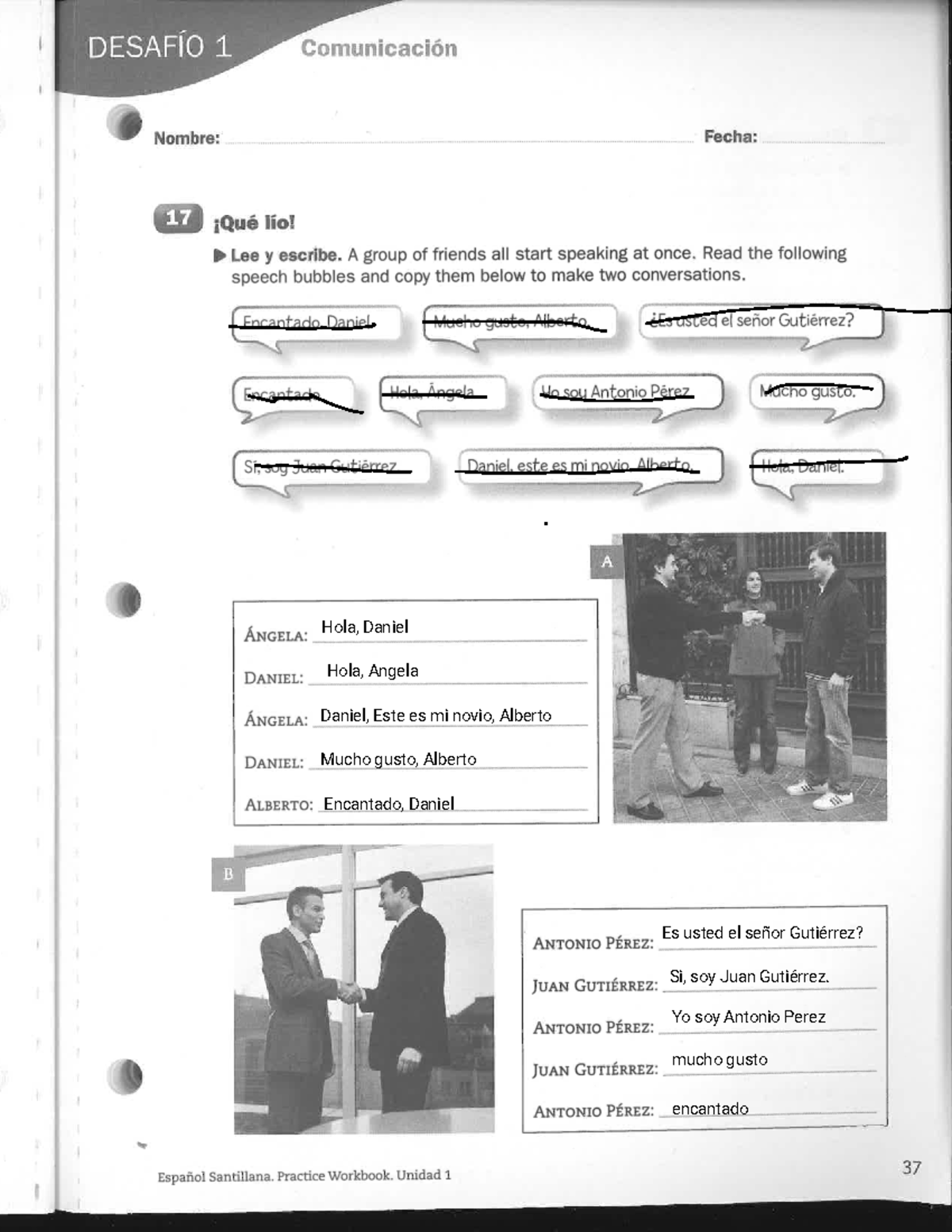 Espafiol Santillana. Practice Workbook. Unidad - WB. 37-38 - DESAF( 1 ...