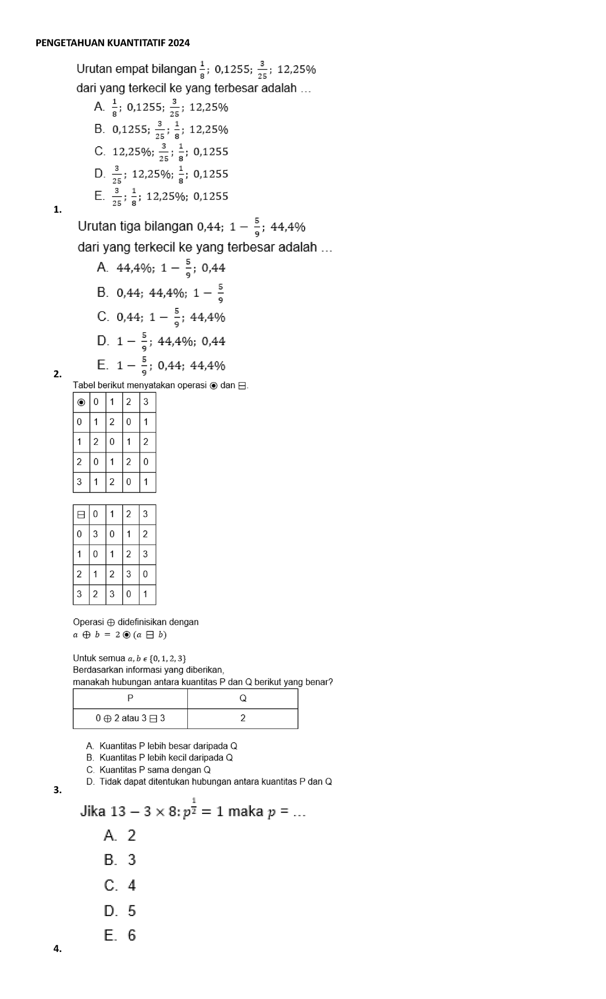 SOAL UTBK ASLI Pengetahuan Kuantitatif 2024 - Latihan Soal - Studocu