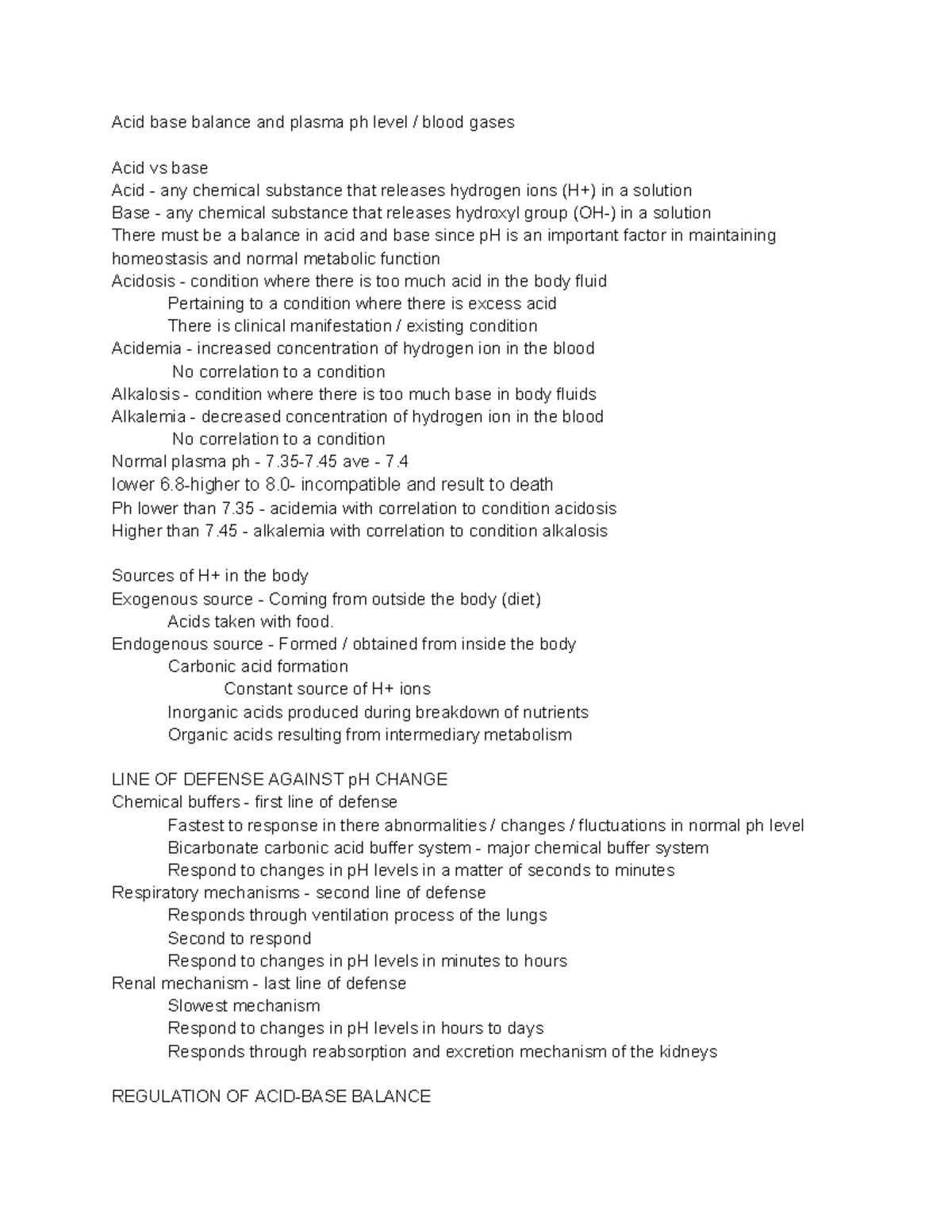 Cc acid base balance: Understanding pH levels and homeostasis - Studocu