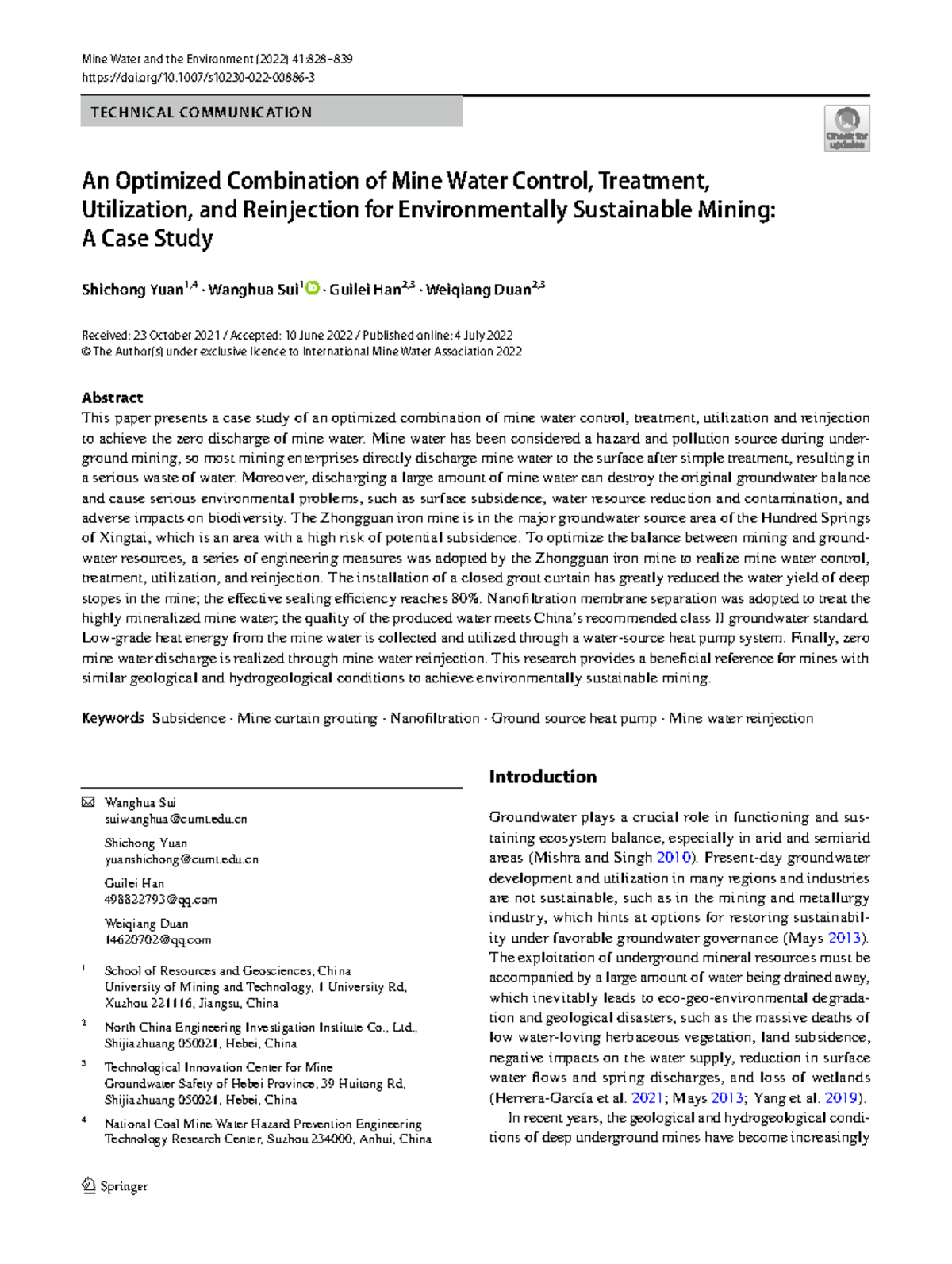 Optimized Mine Water Management for Sustainable Mining: A Case Study ...