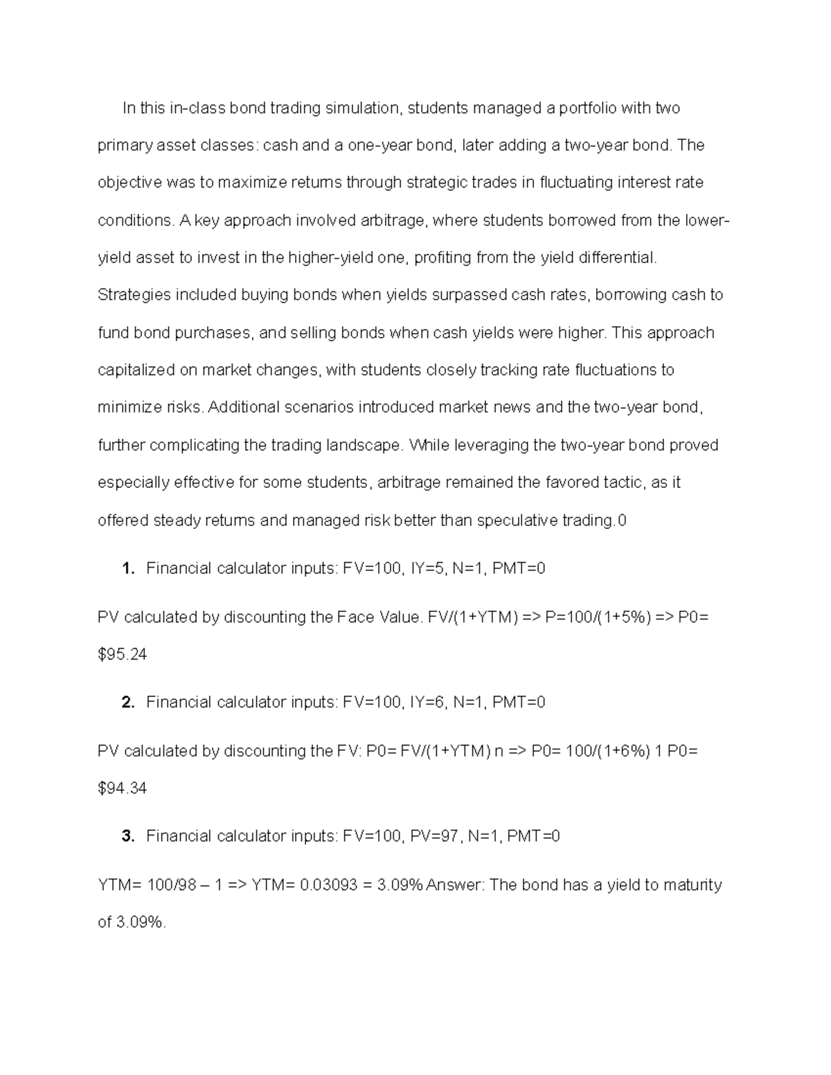 Bond Trading Simulation Report: Strategies and Financial Insights - Studocu