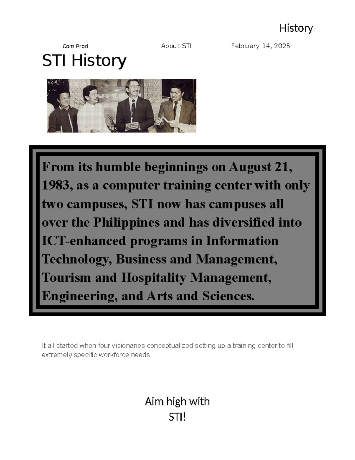 STI History Overview: From Training Center to Educational Leader - Studocu