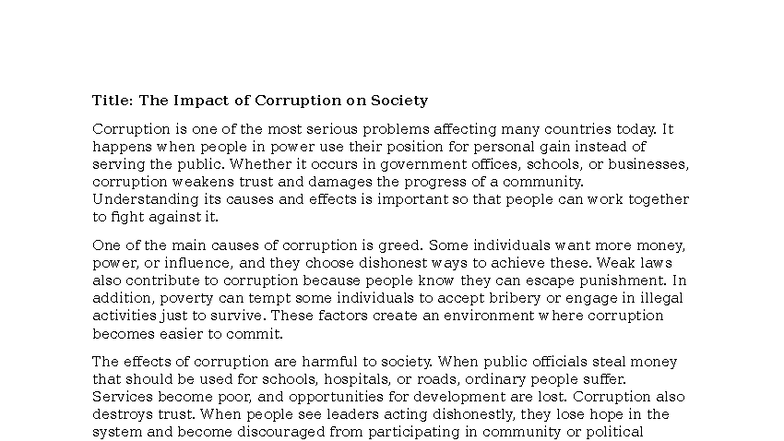 The Impact of Corruption on Society: Causes and Effects Analysis - Studocu