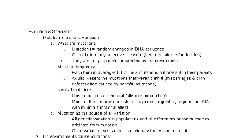 Evolutionary Mechanisms: Gene Duplication, Mutation, and Speciation Insights - Studocu