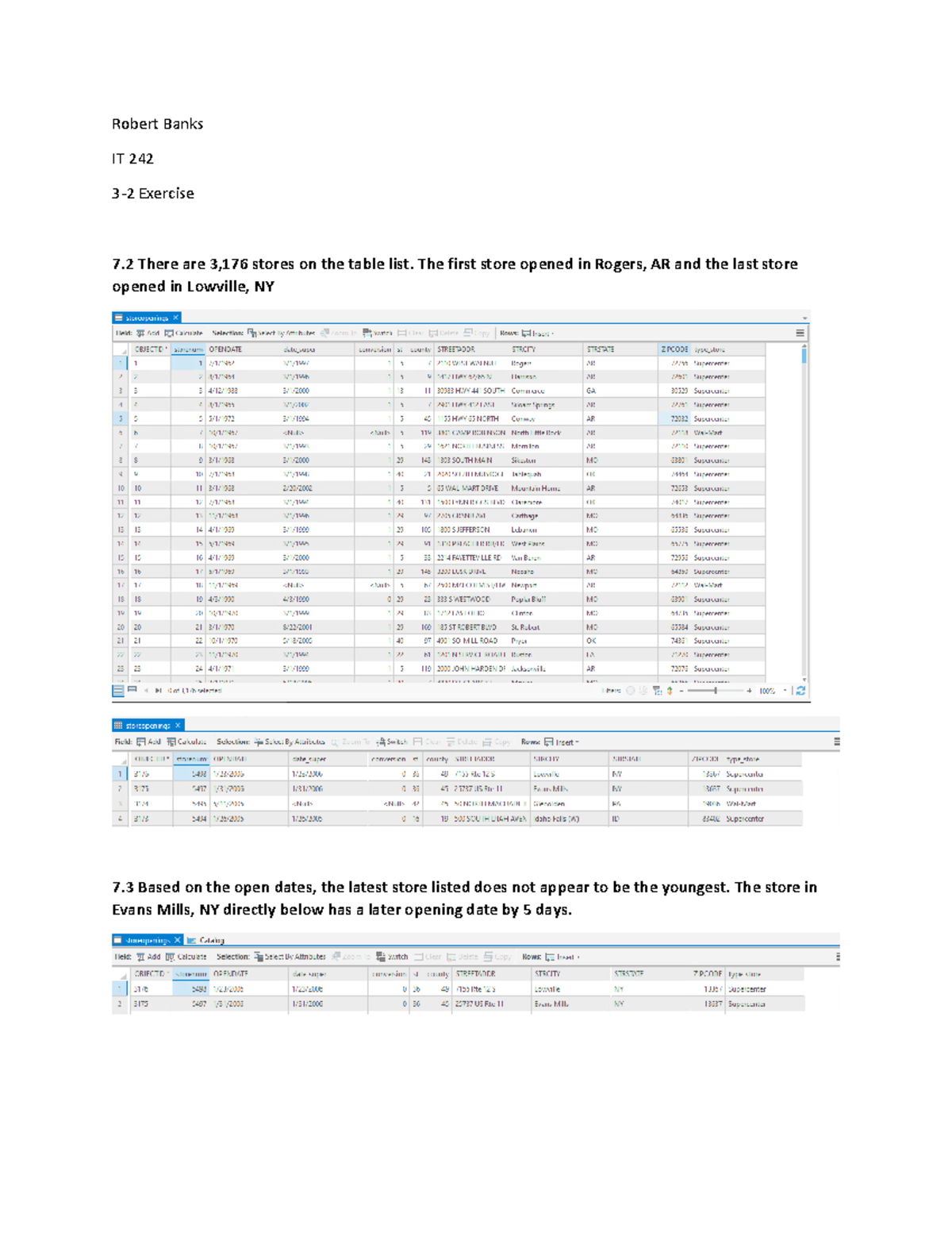 IT 242 Exercise 3-2 Analysis of Store Opening Dates and Data Insights ...