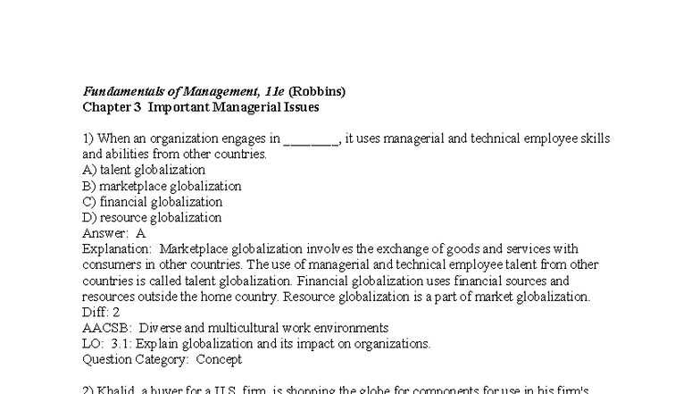 Chapter 3 Exam Questions on Globalization (MGT 101) - Studocu