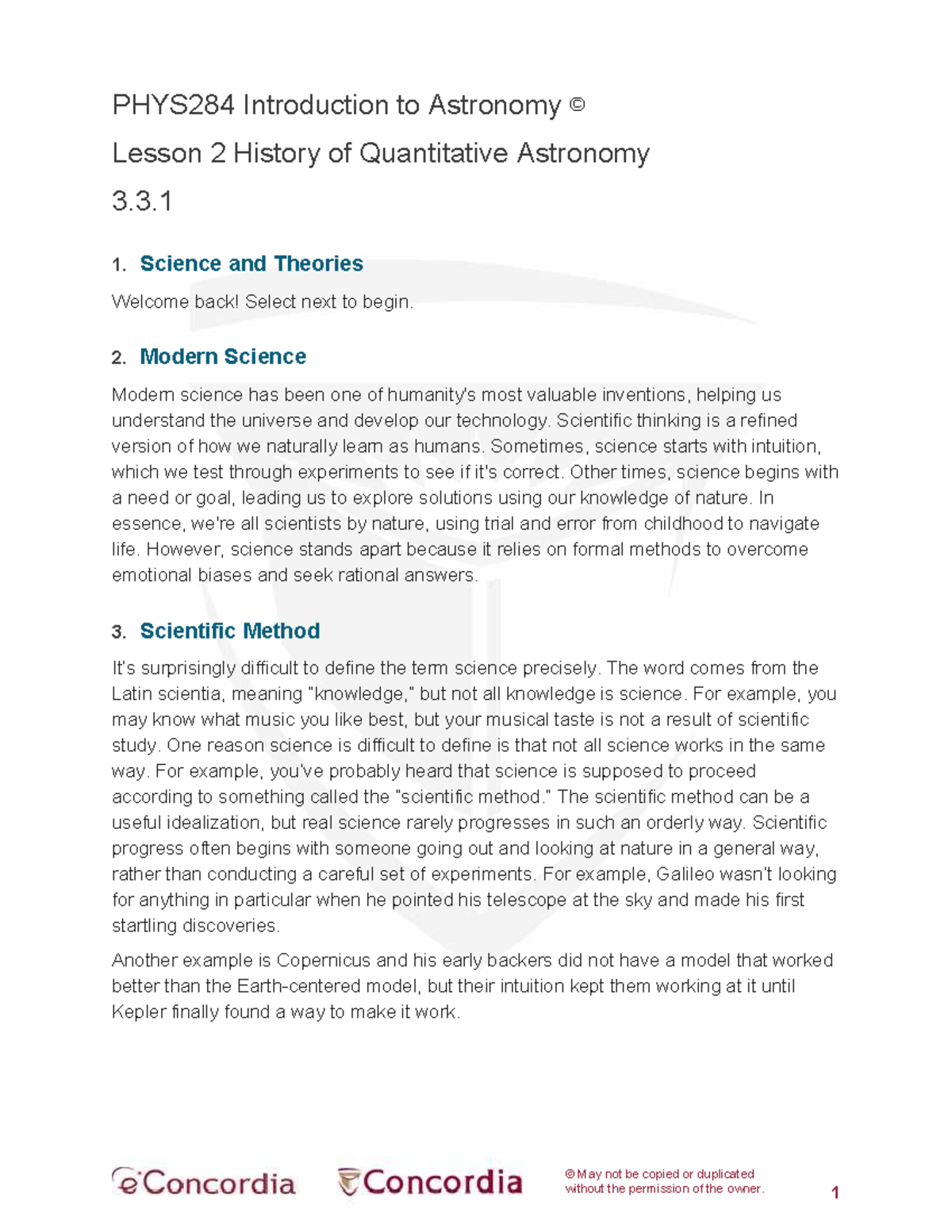 PHYS284 Introduction to Astronomy Lesson 2: History of Quantitative ...