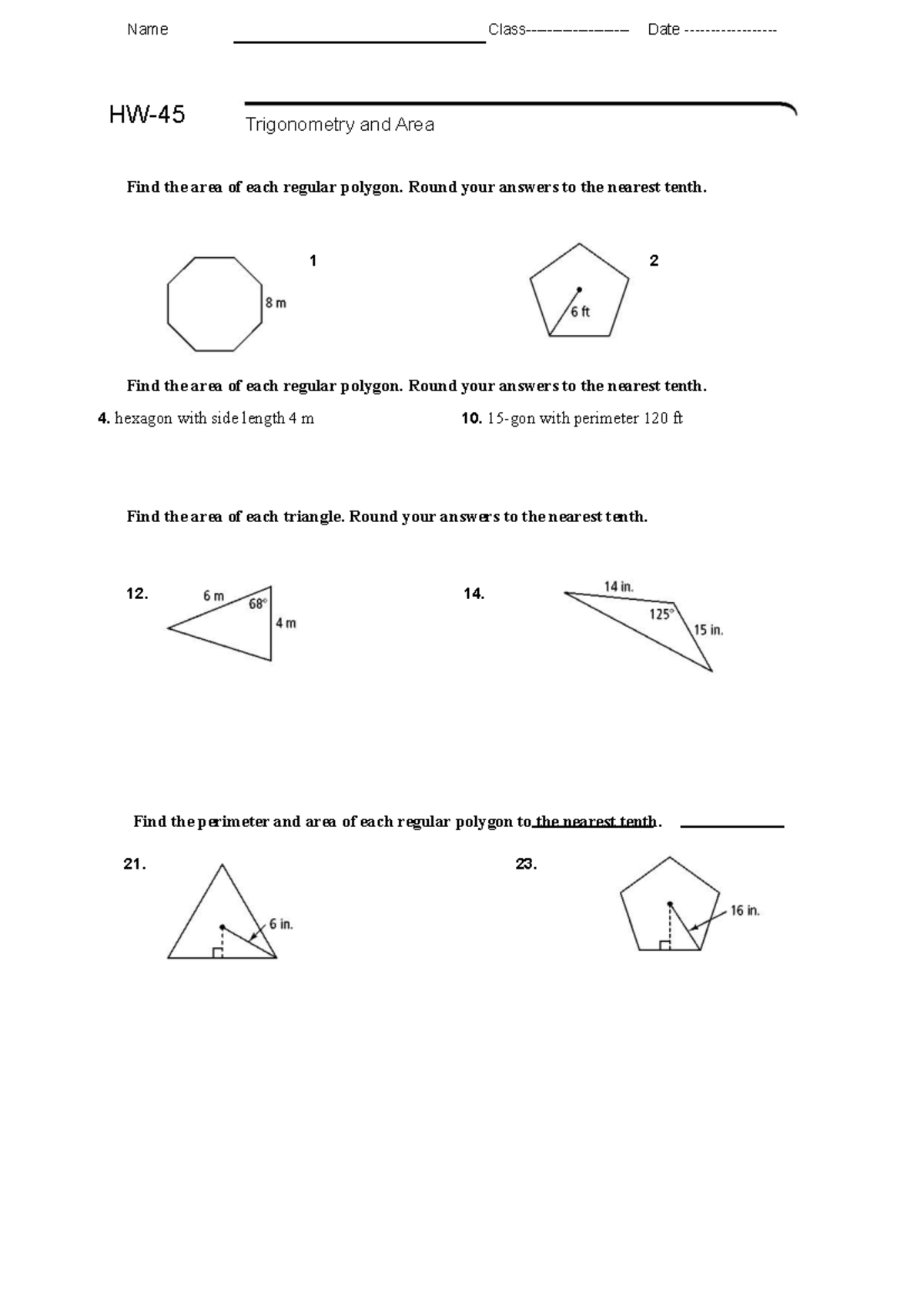 Trigonometry and Area: Finding Areas of Regular Polygons and Triangles ...